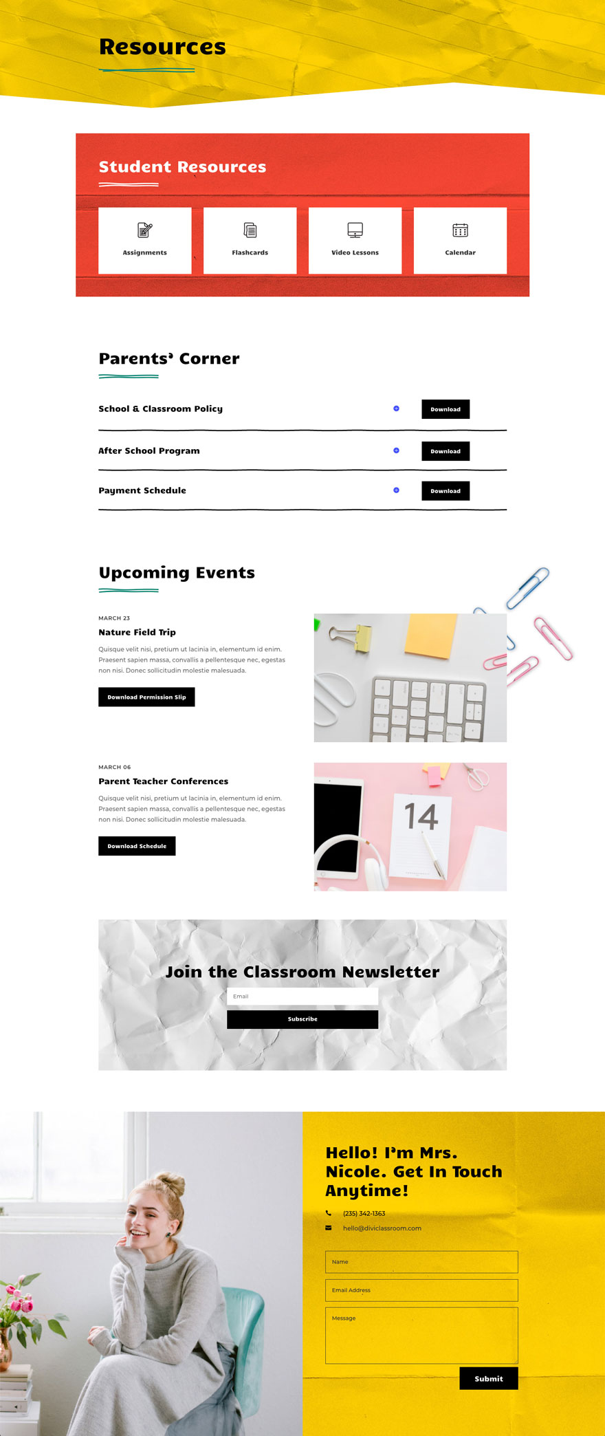Classroom Resources Page Divi Layout by Elegant Themes