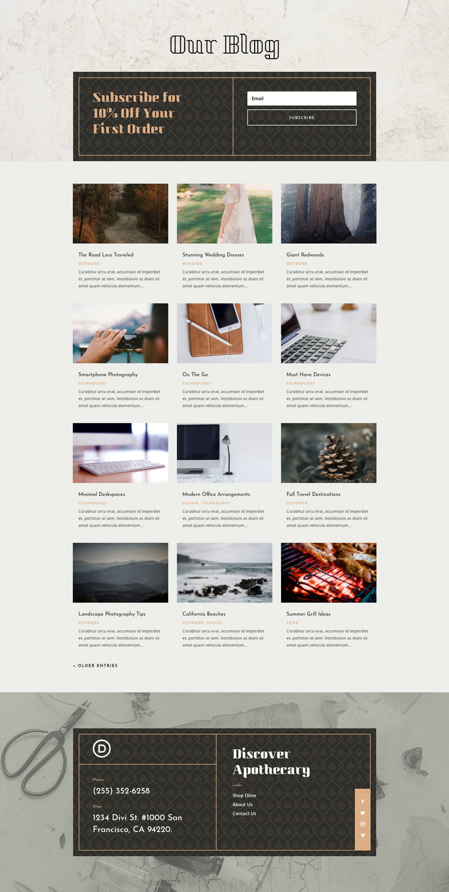 Apothecary Blog Page Divi Layout by Elegant Themes