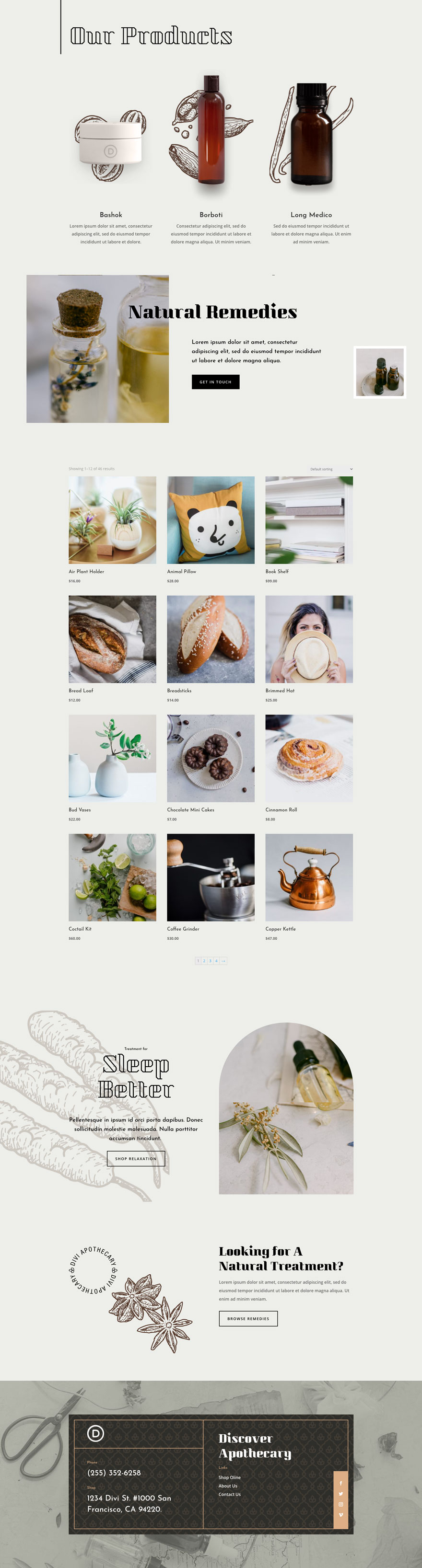 Apothecary Shop Page Divi Layout by Elegant Themes