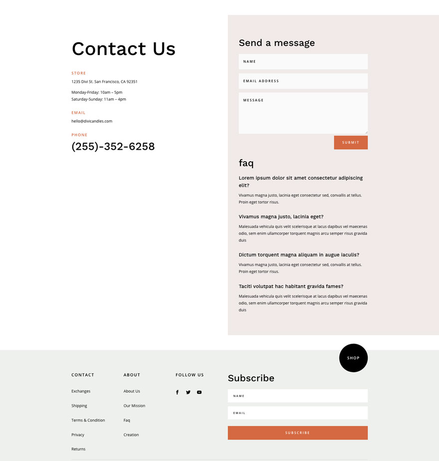 Candle Making Contact Page Divi Layout by Elegant Themes