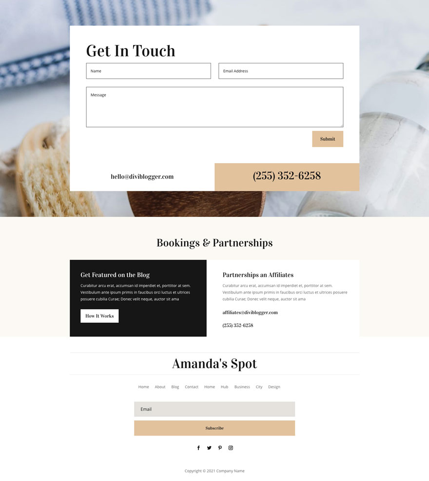 Blogger Contact Page Divi Layout by Elegant Themes