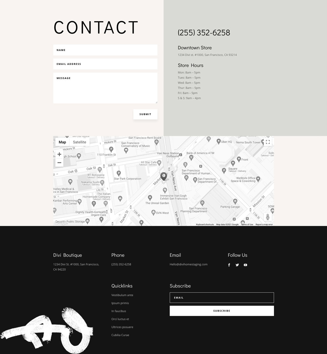 Clothing Store Contact Page Divi Layout by Elegant Themes