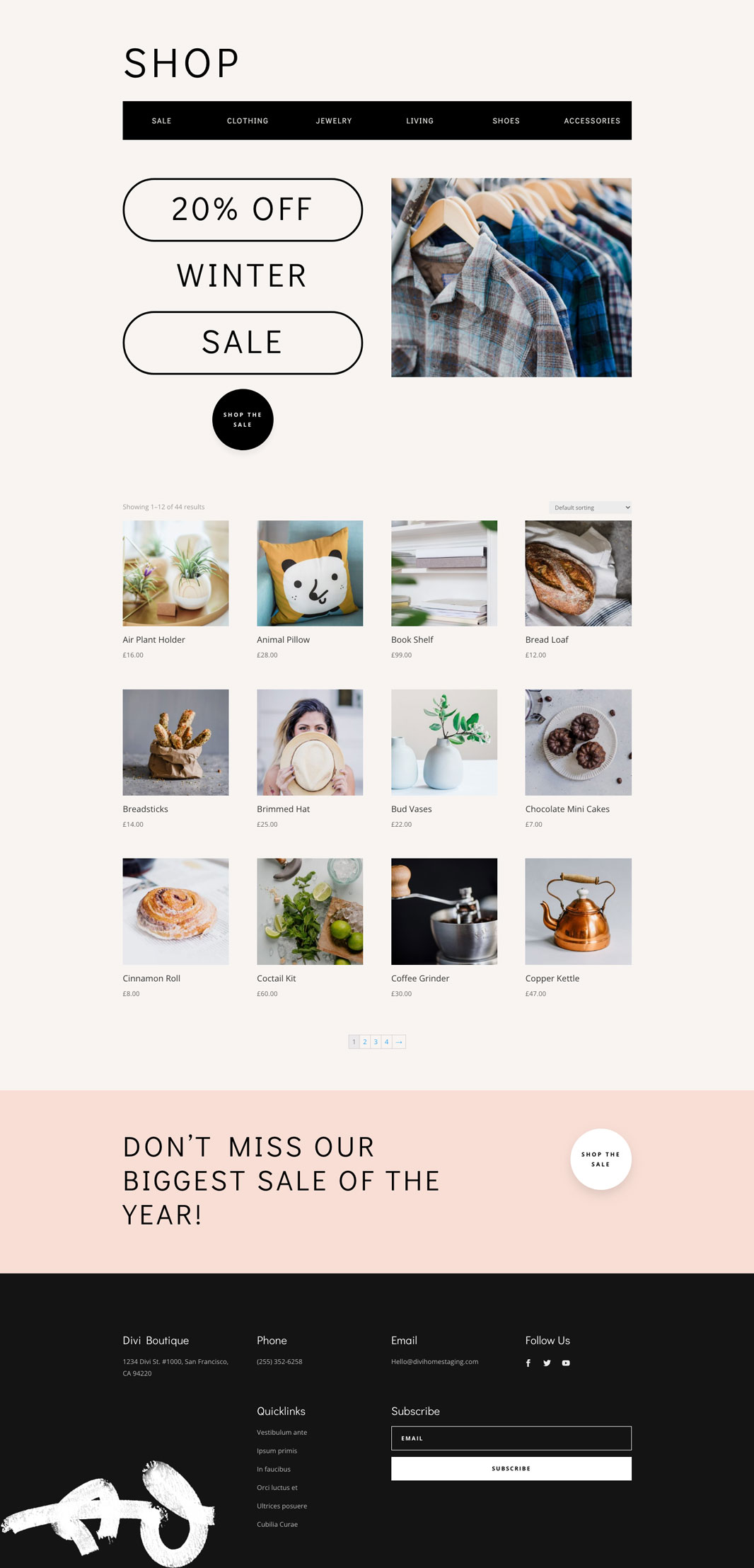 Clothing Store Shop Page Divi Layout by Elegant Themes