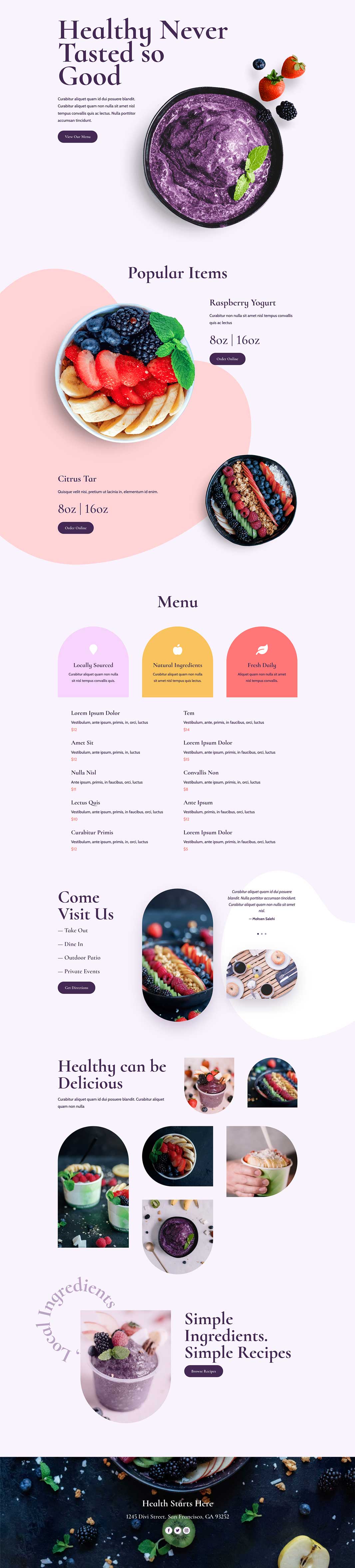 Acai Bowl Landing Page Divi Layout by Elegant Themes