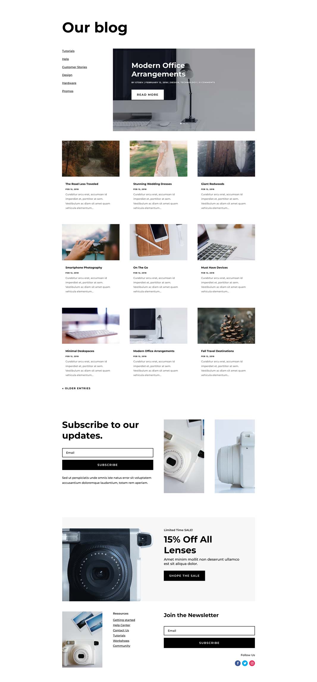 Camera Product Blog Page Divi Layout by Elegant Themes