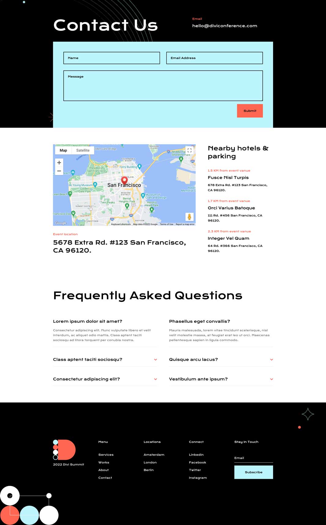 Conference Contact Page Divi Layout by Elegant Themes