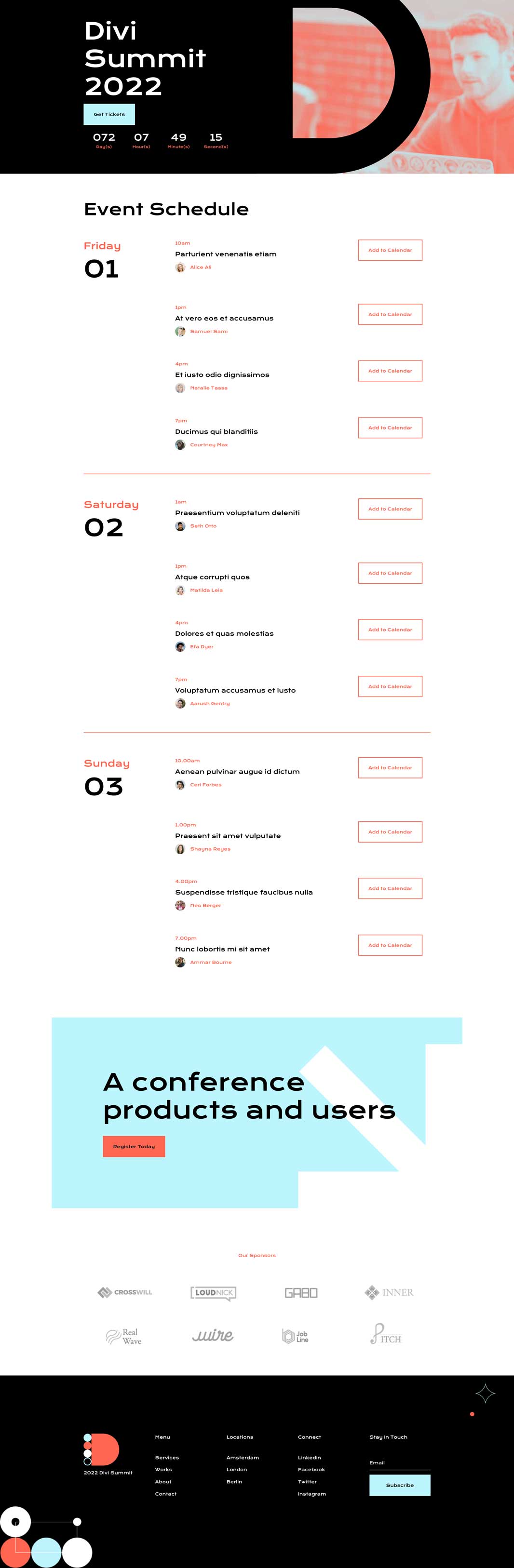 Conference Schedule Page Divi Layout by Elegant Themes