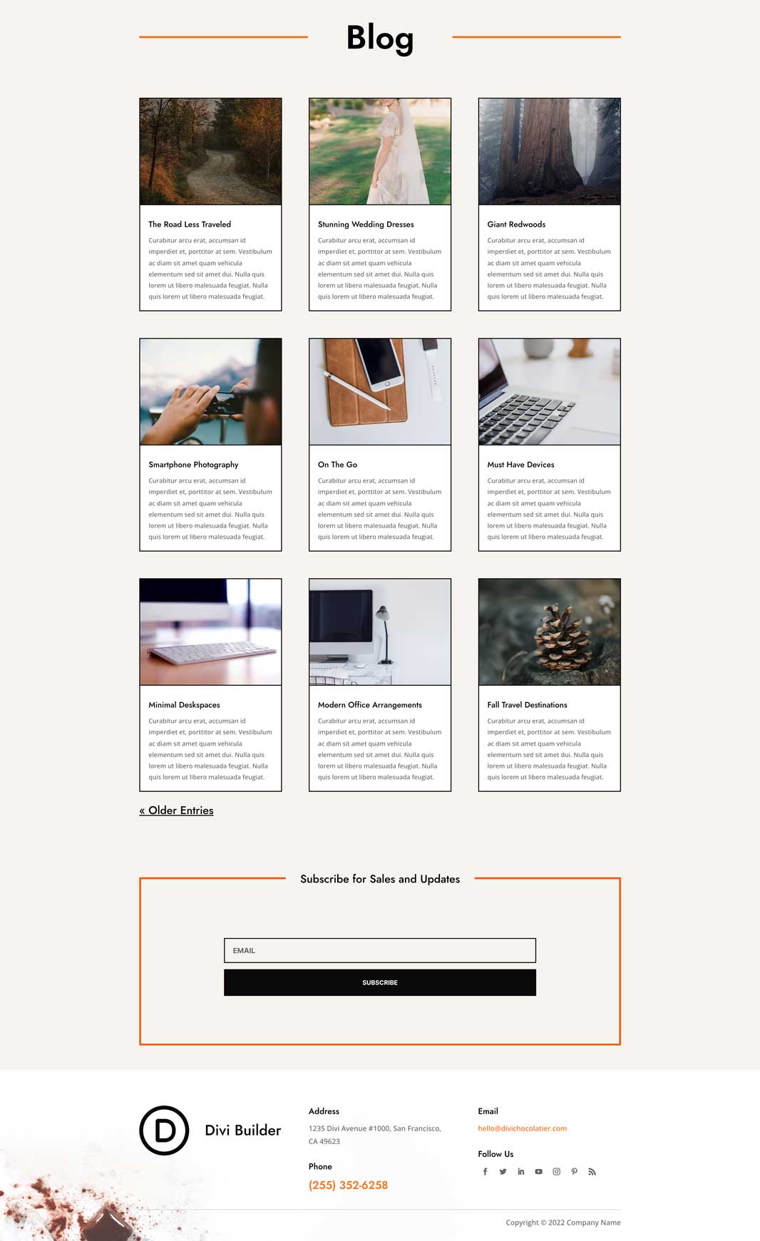 Chocolatier Blog Page Divi Layout by Elegant Themes