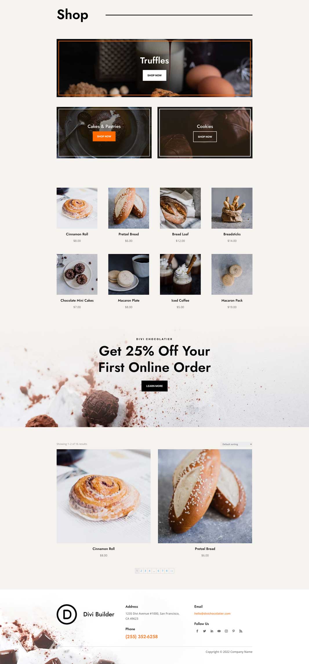Chocolatier Shop Page Divi Layout by Elegant Themes
