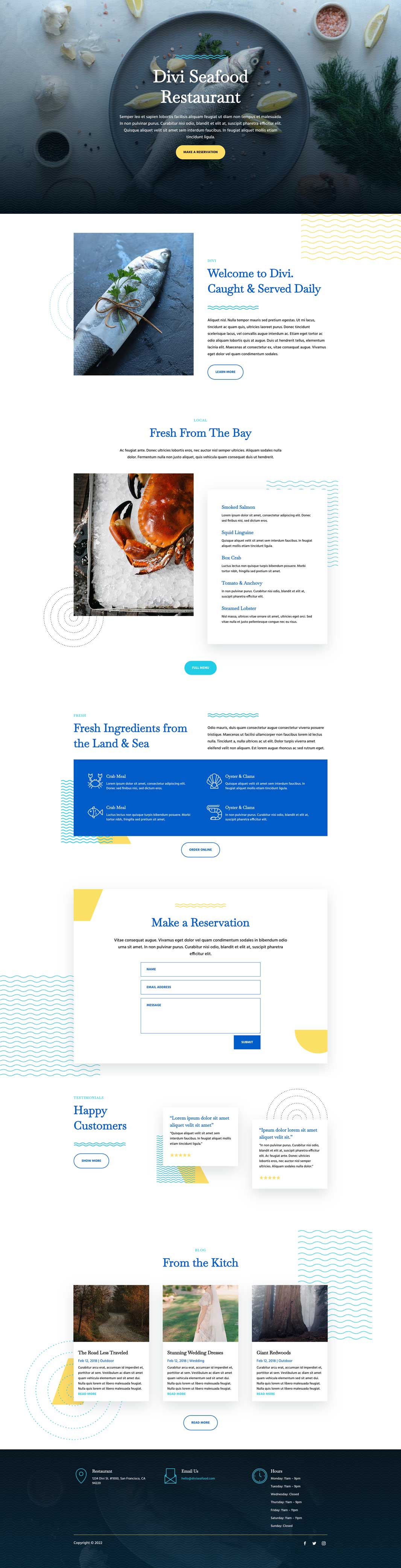 Seafood Restaurant Landing Page Divi Layout by Elegant Themes