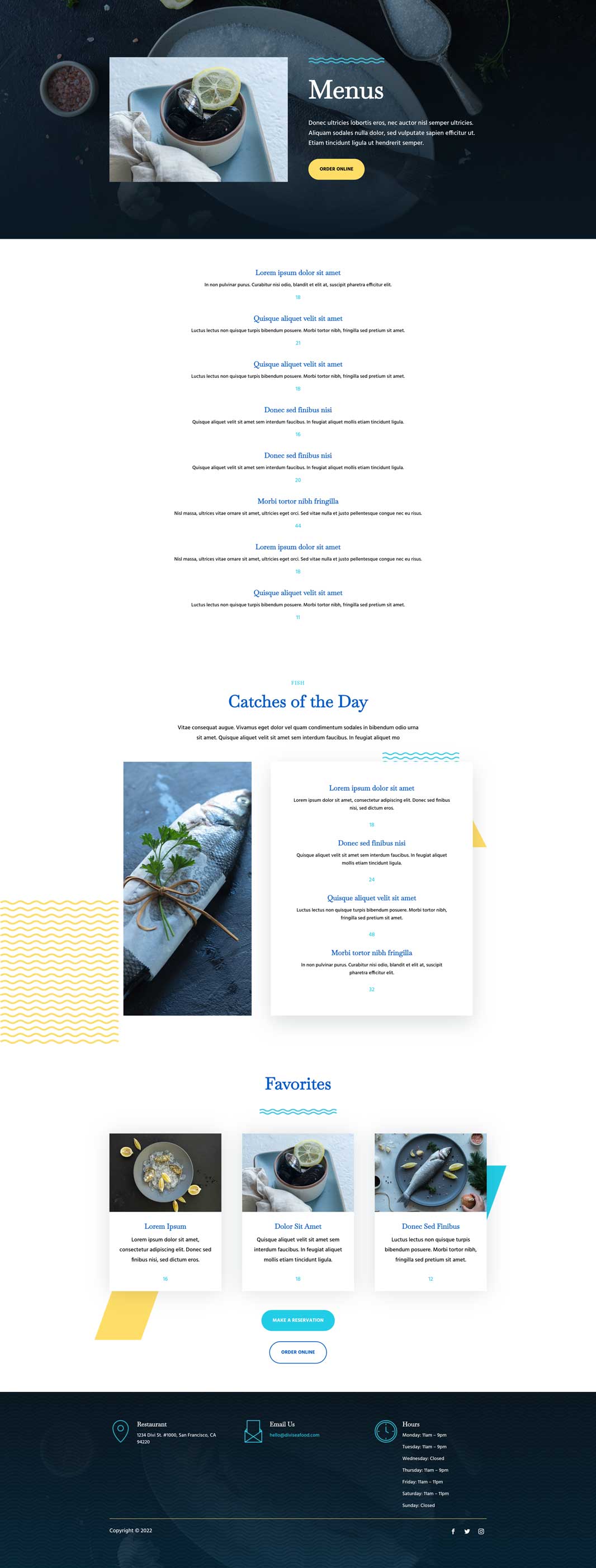Seafood Restaurant Menu Page Divi Layout by Elegant Themes