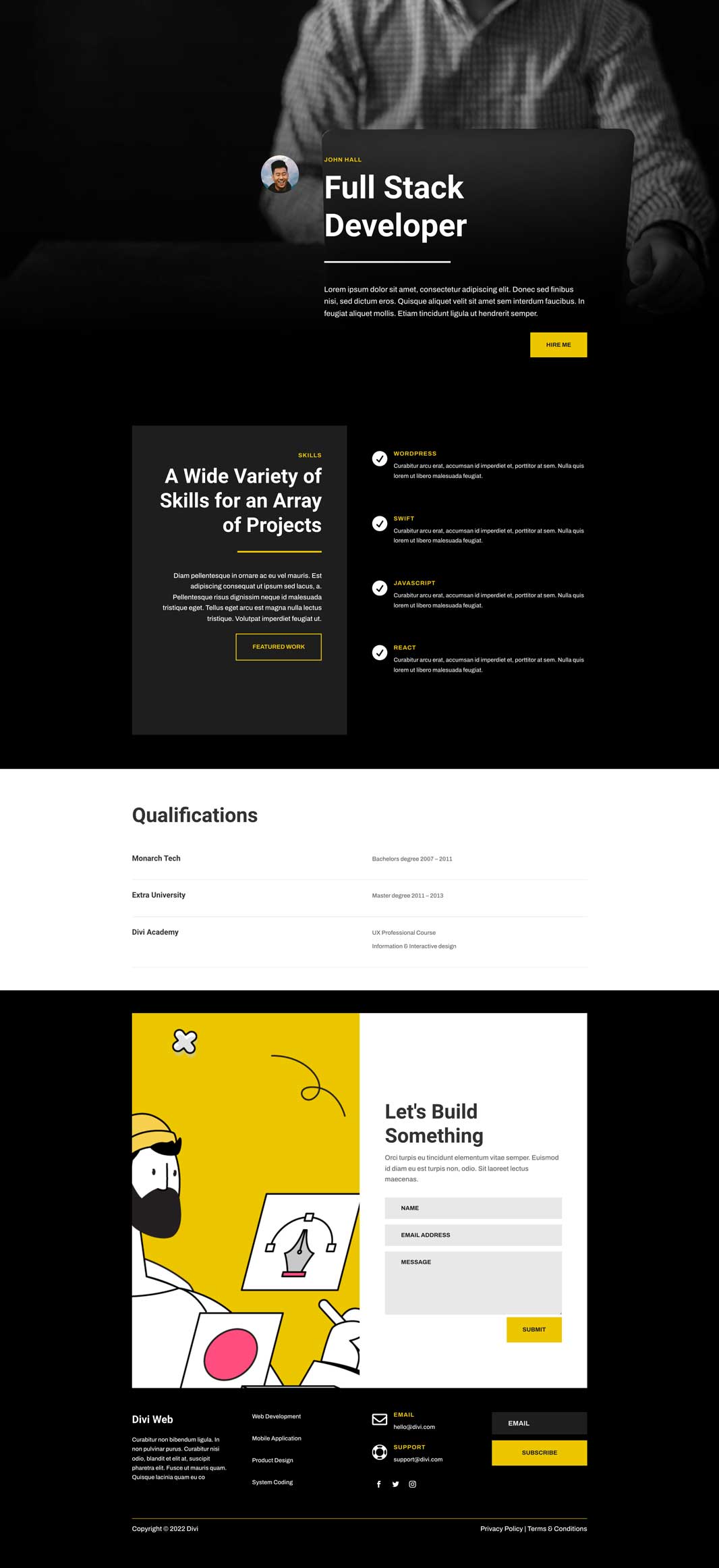 Web Developer About Page Divi Layout by Elegant Themes