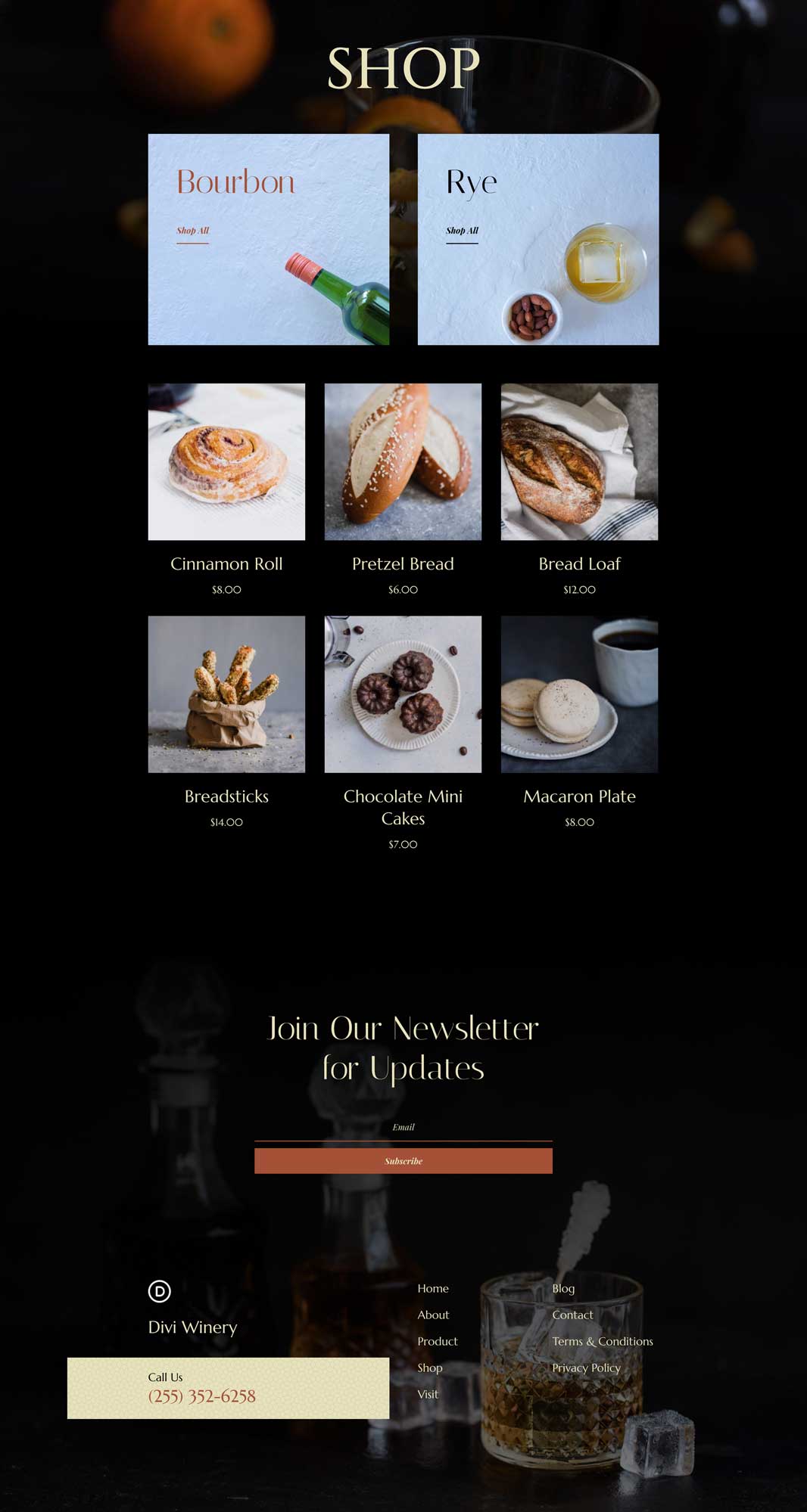 Whiskey Shop Page Divi Layout by Elegant Themes