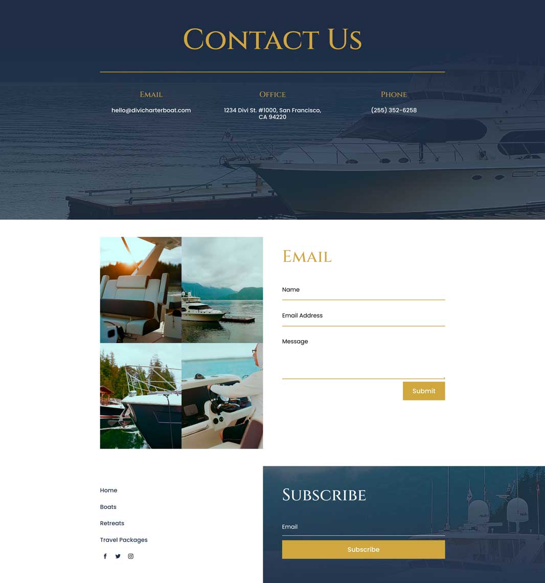 Charter Boat Contact Page Divi Layout by Elegant Themes