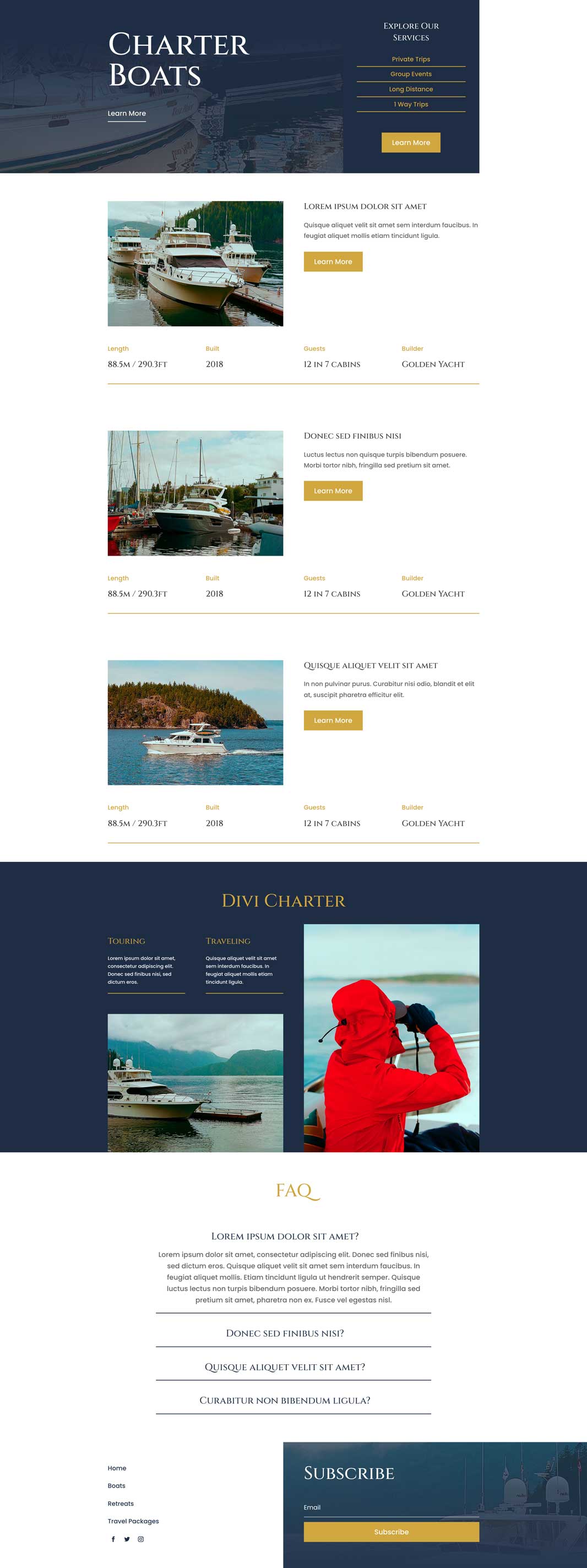 Charter Boat Services Page Divi Layout by Elegant Themes