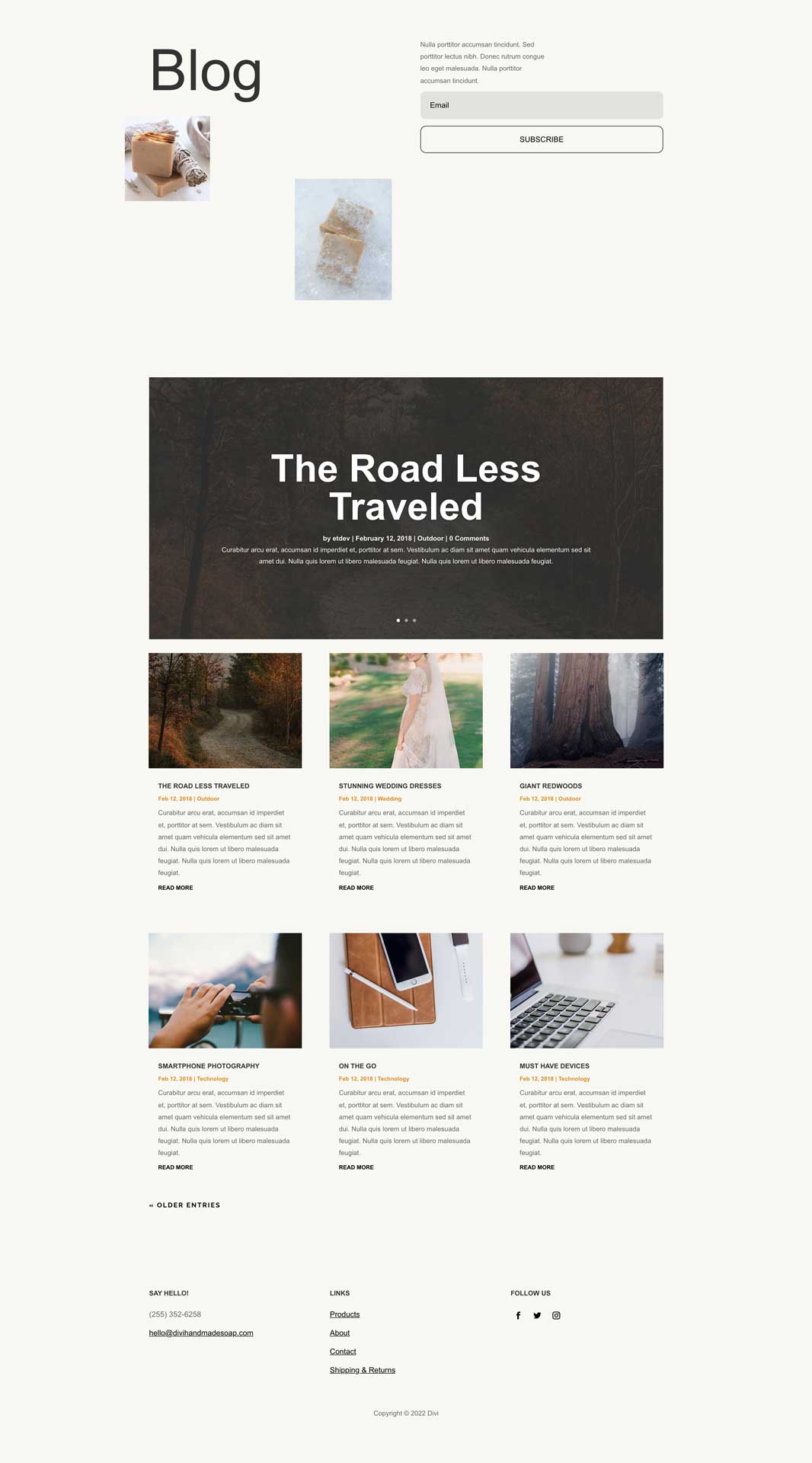 Handmade Soap Blog Page Divi Layout by Elegant Themes