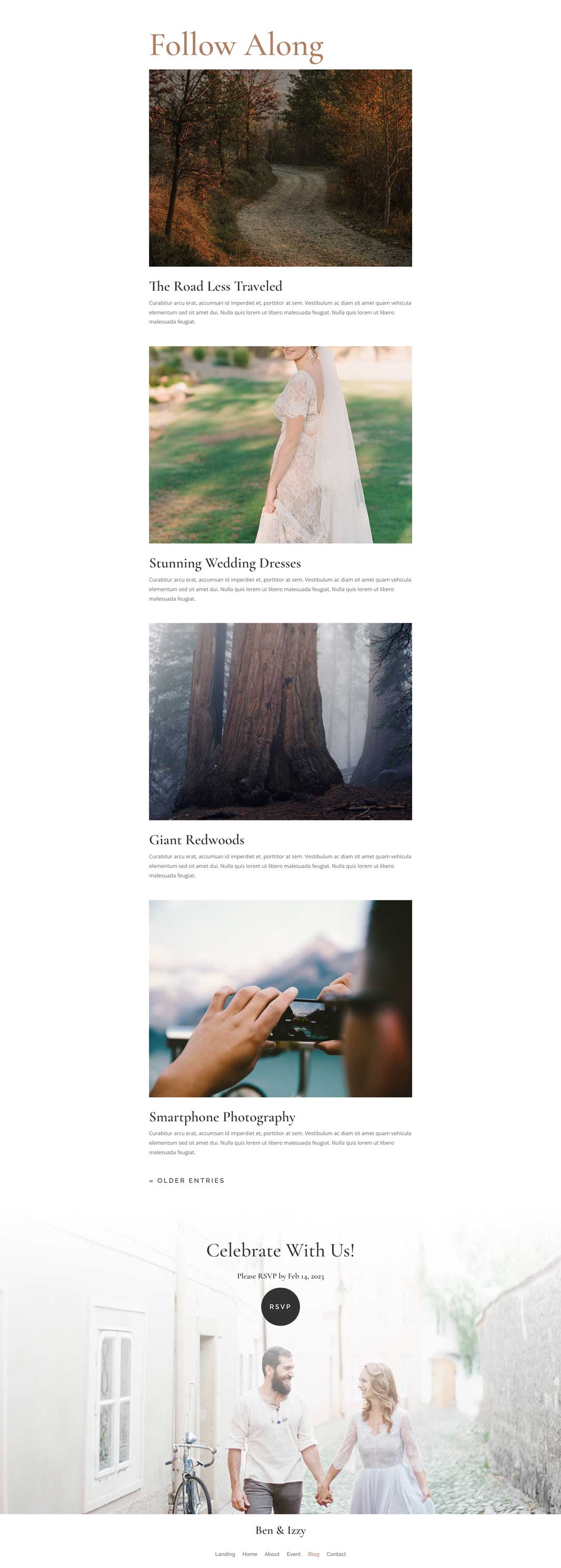 Wedding Invitation Blog Page Divi Layout by Elegant Themes