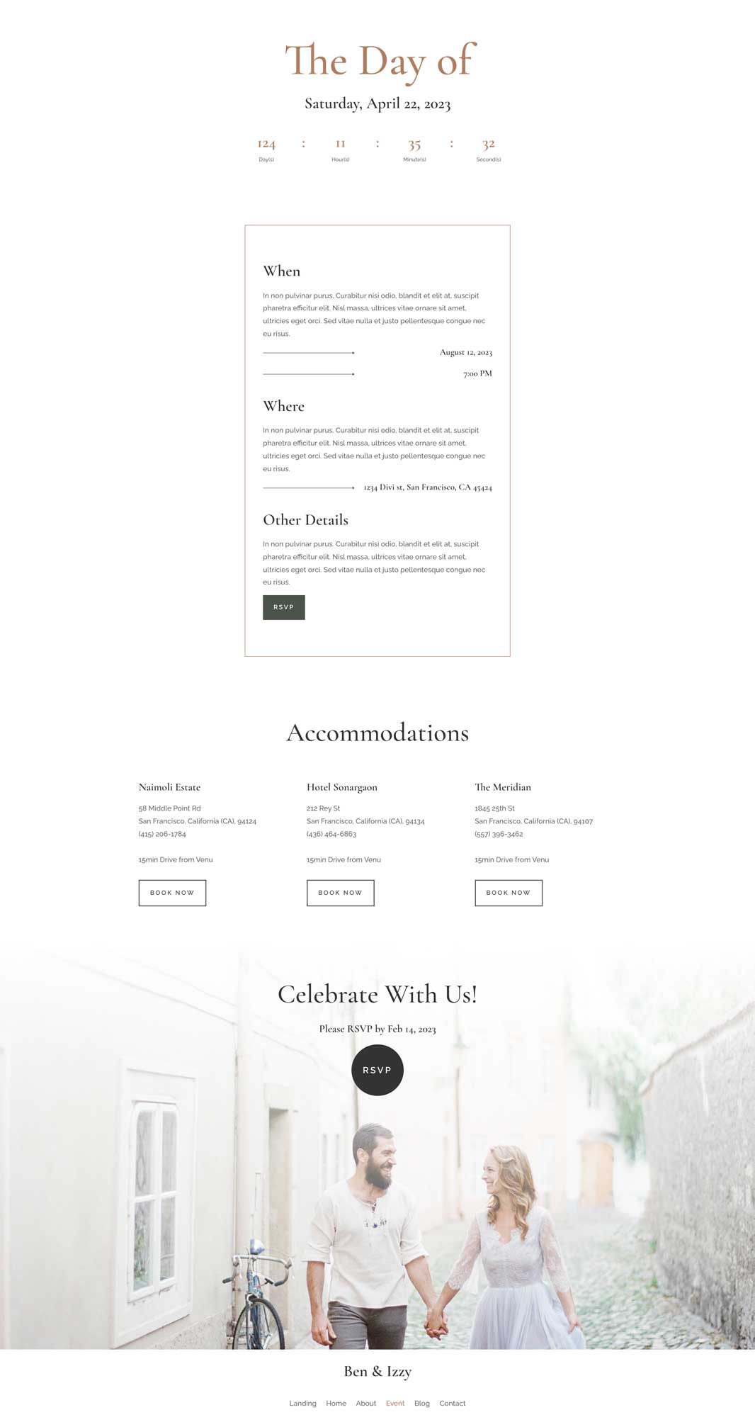 Wedding Invitation Event Page Divi Layout by Elegant Themes