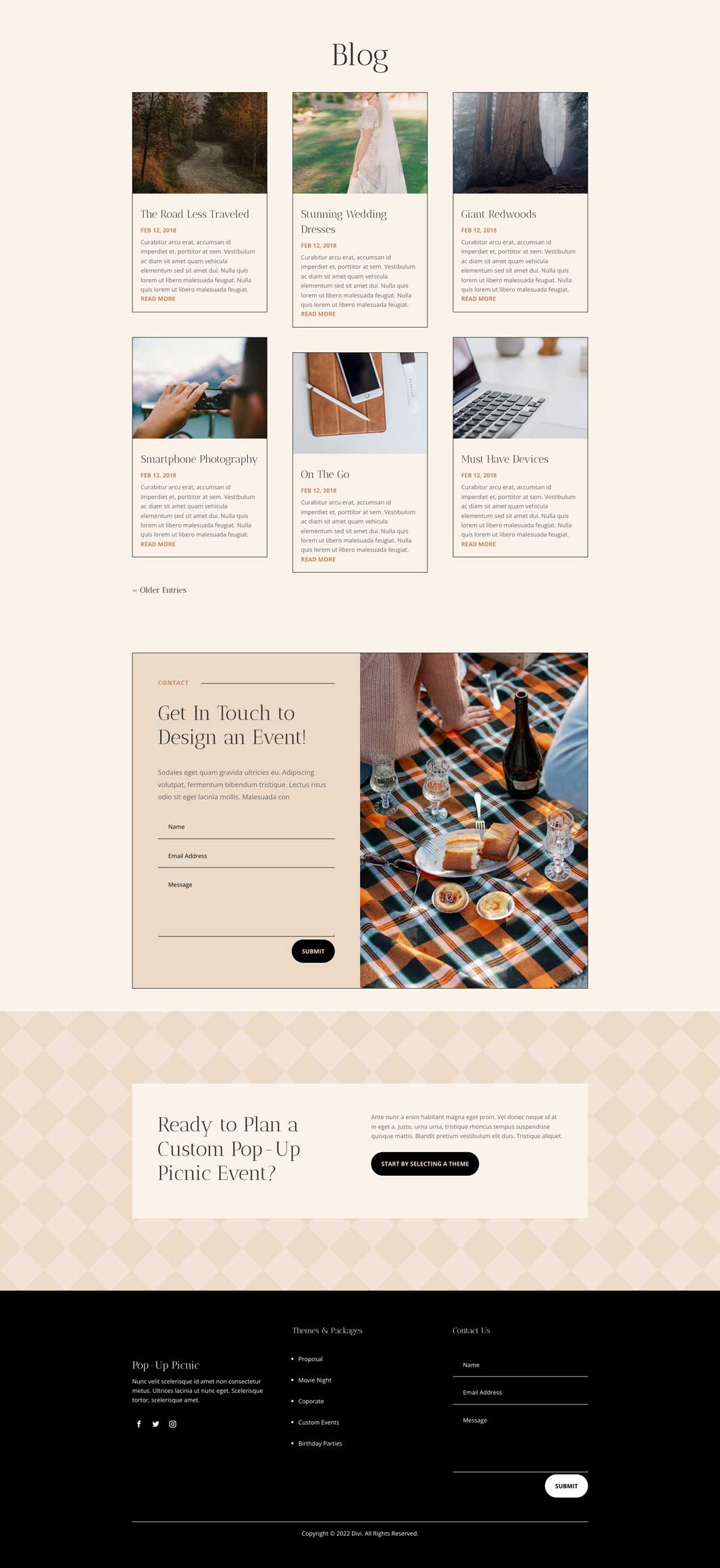 Popup Picnic Blog Page Divi Layout by Elegant Themes