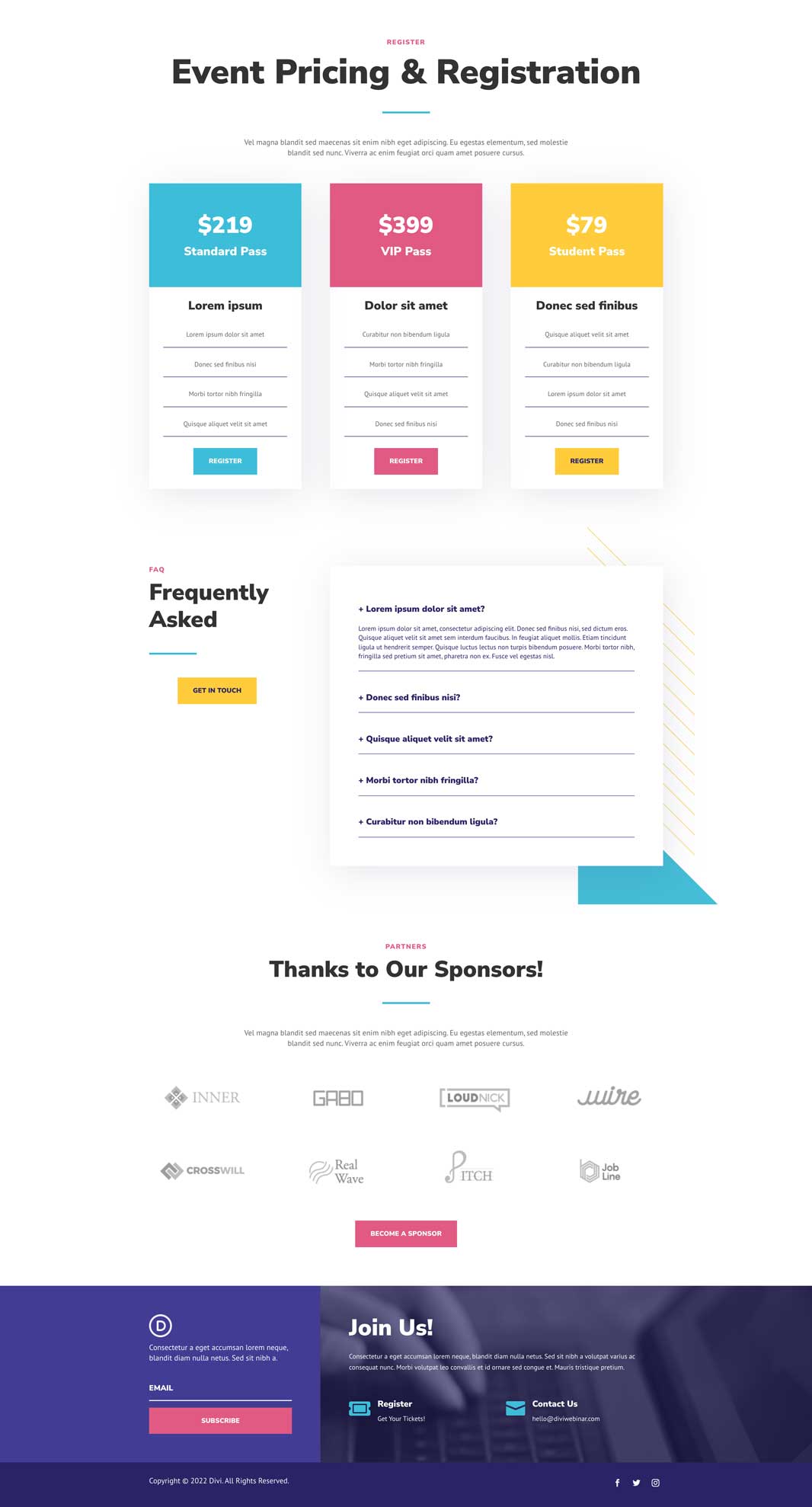 Webinar Pricing Page Divi Layout by Elegant Themes