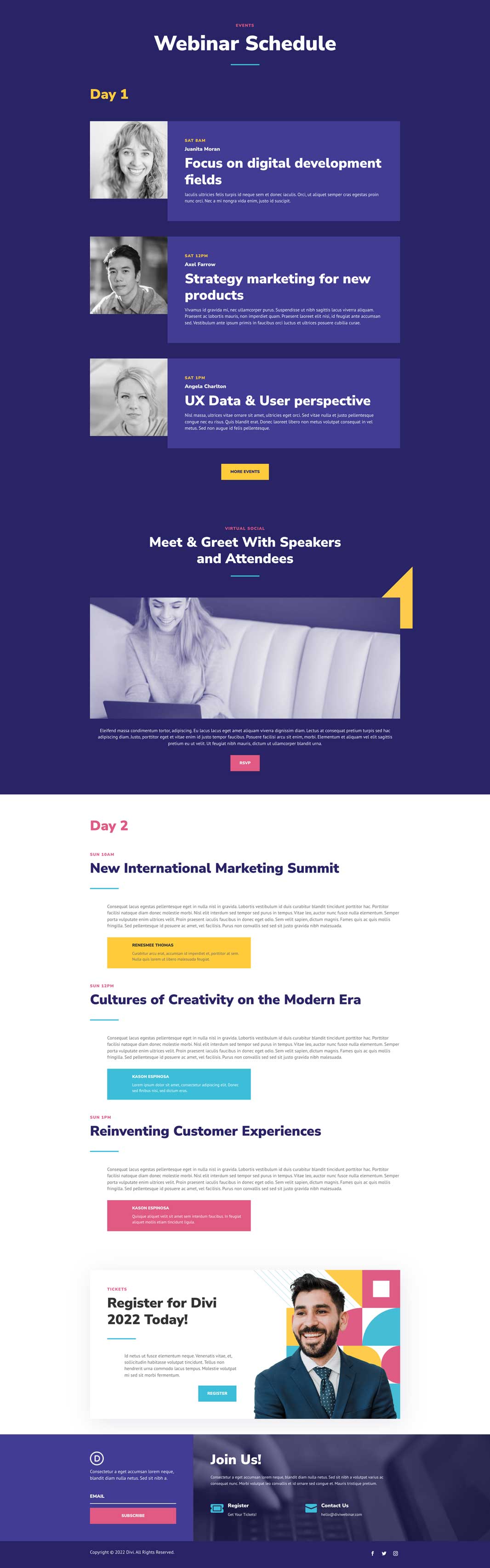 Webinar Schedule Page Divi Layout by Elegant Themes