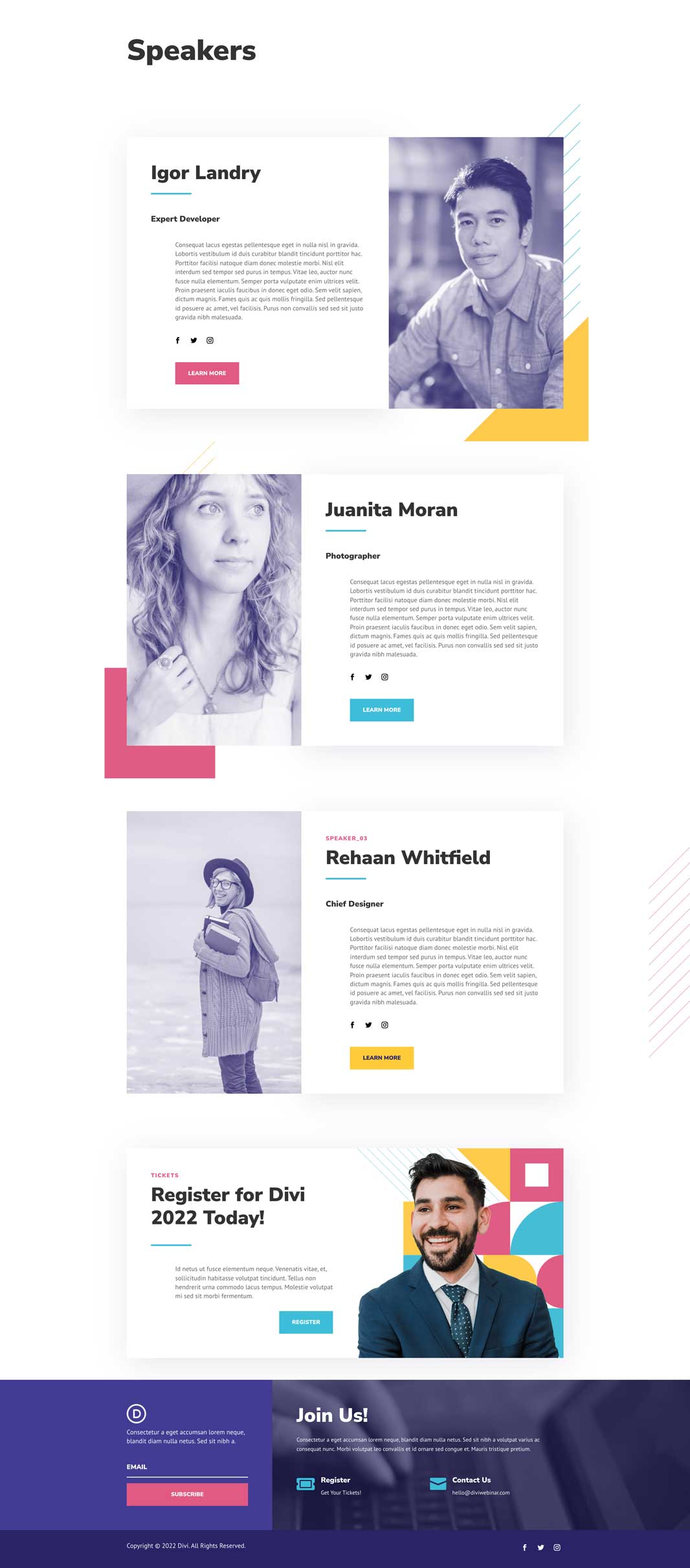 Webinar Speakers Page Divi Layout by Elegant Themes