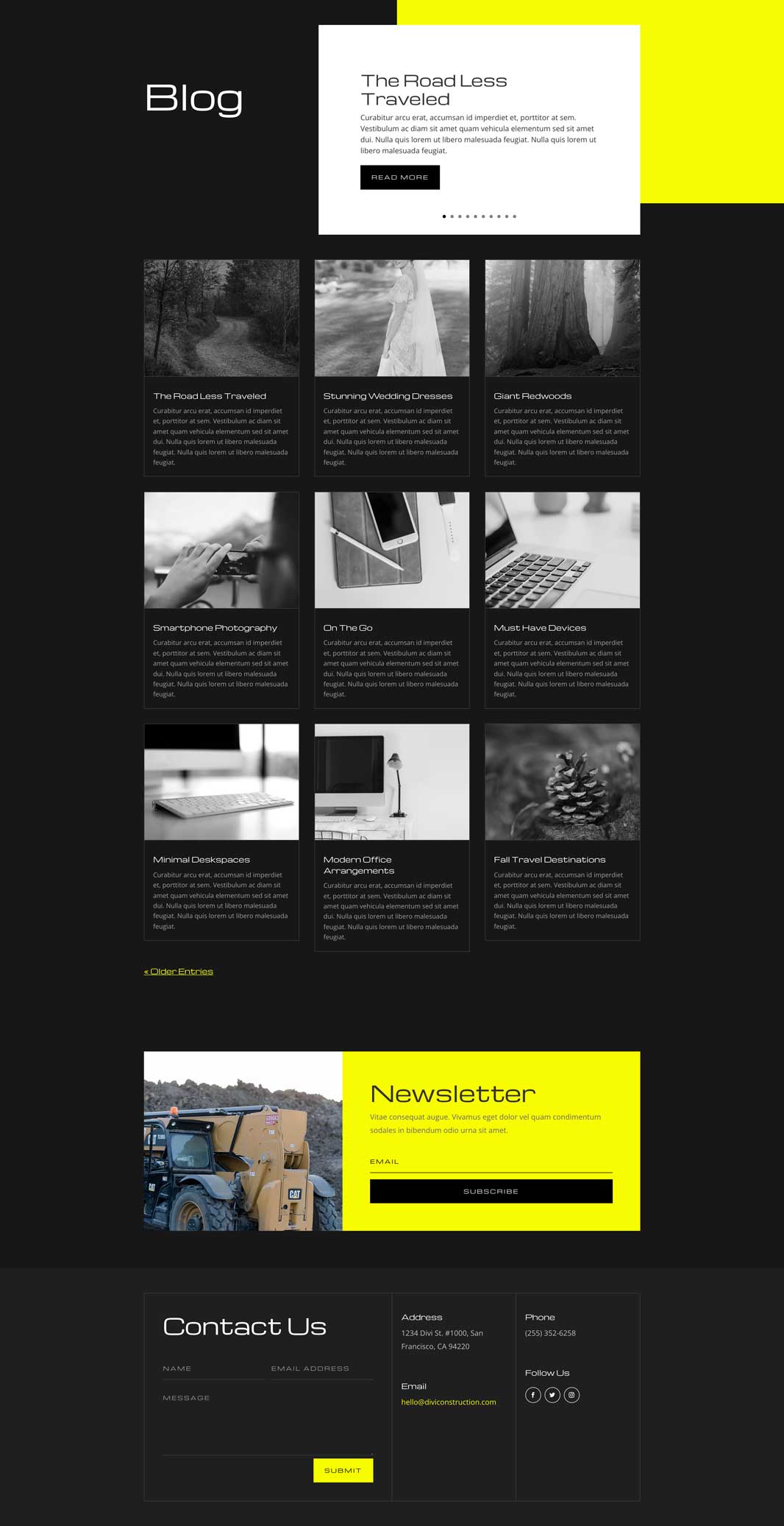 Construction Blog Page Divi Layout by Elegant Themes