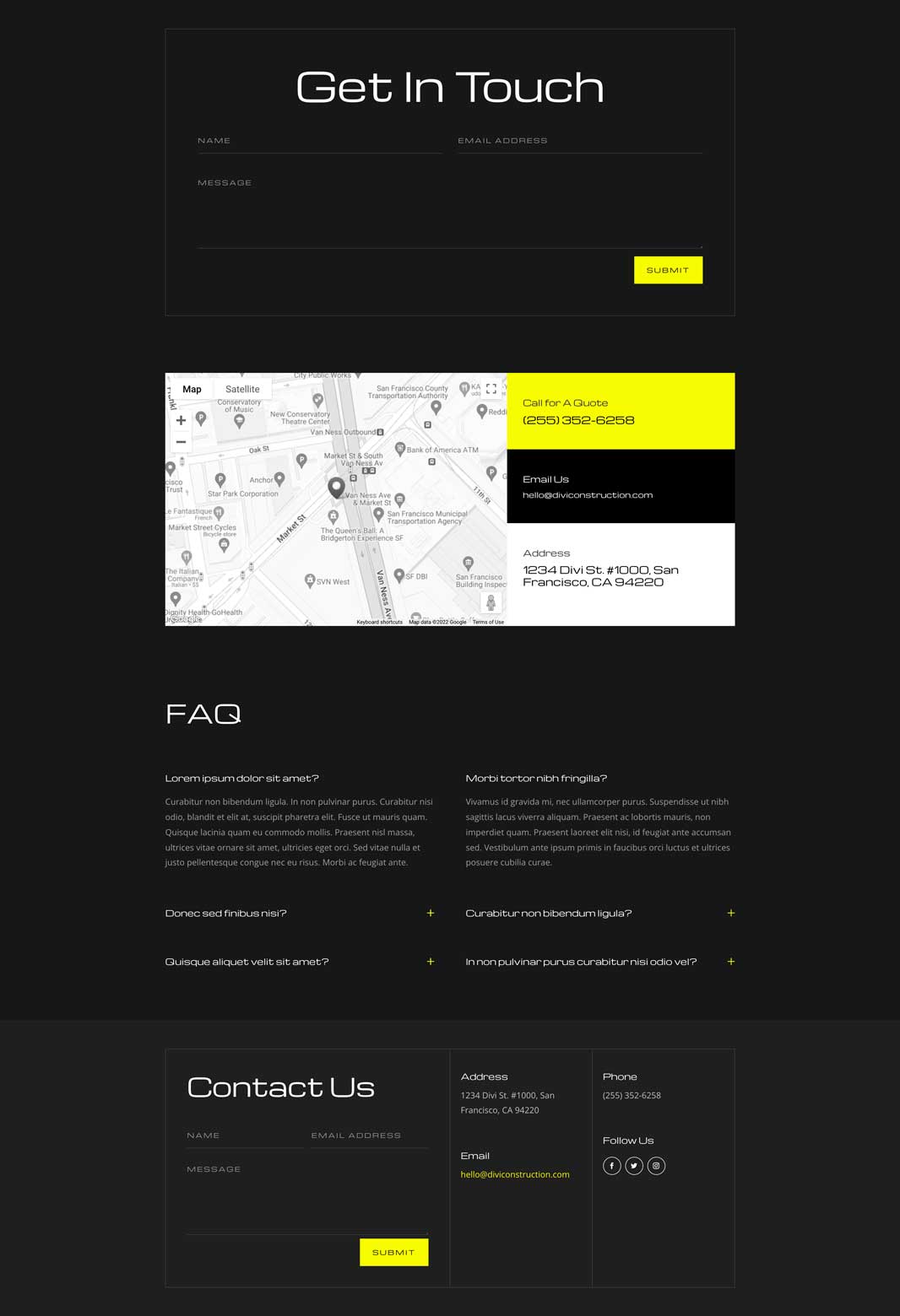 Construction Contact Page Divi Layout by Elegant Themes