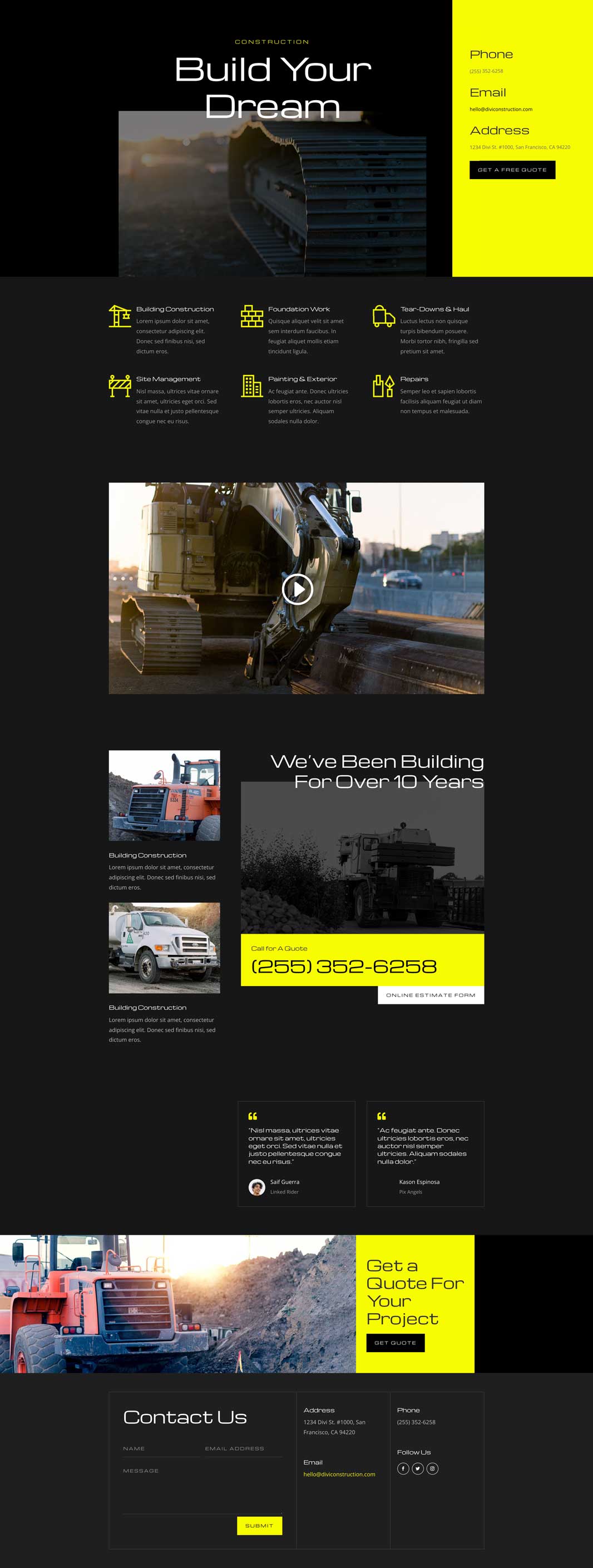 Construction Home Page Divi Layout by Elegant Themes