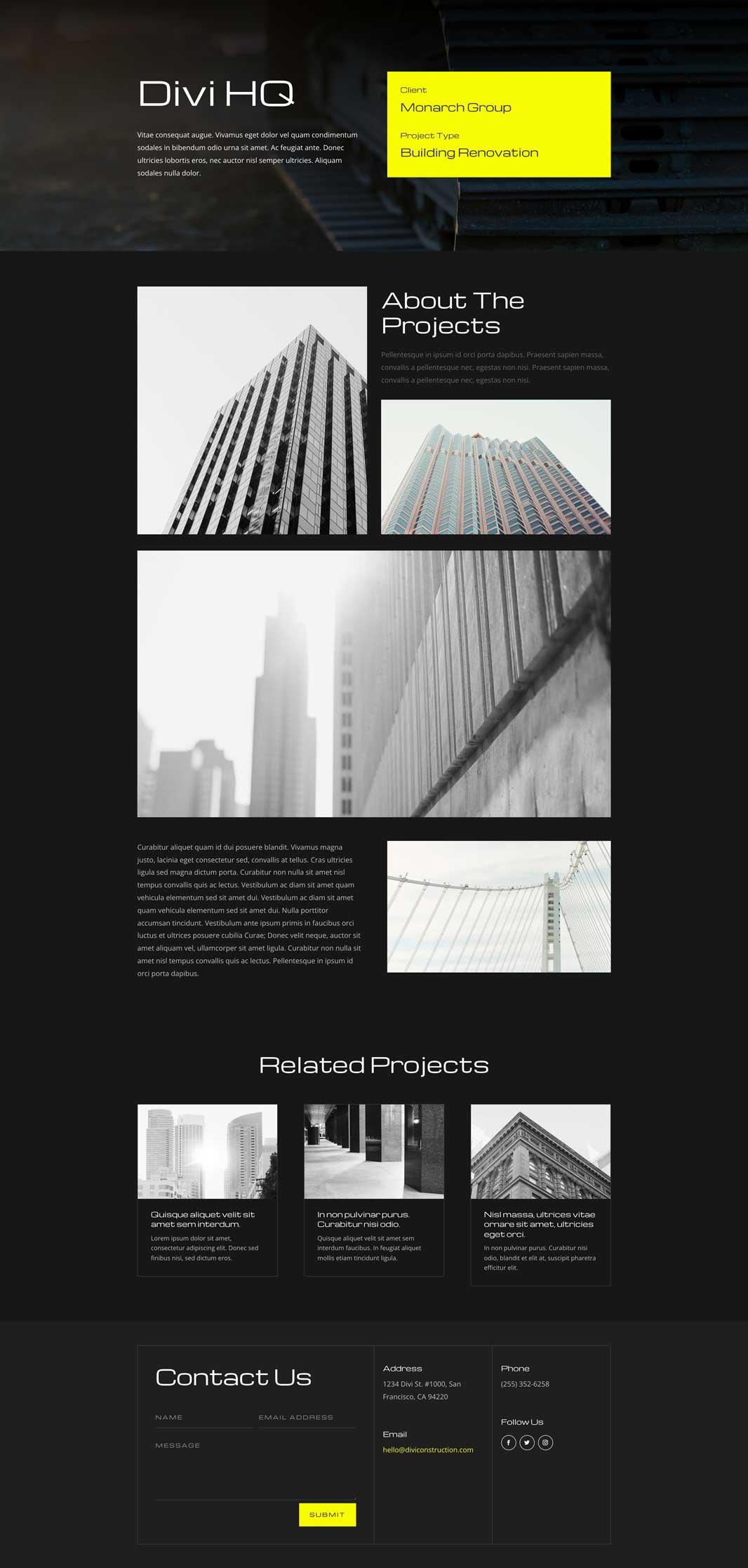 Construction Project Page Divi Layout by Elegant Themes