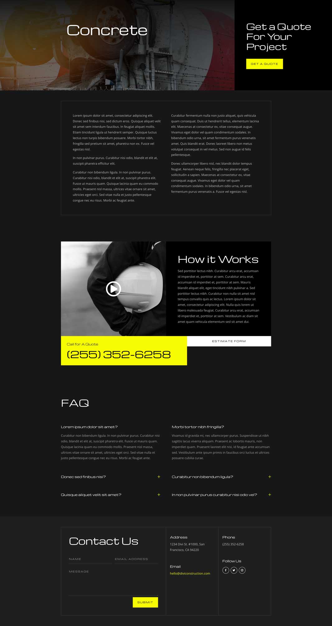 Construction Service Page Divi Layout by Elegant Themes
