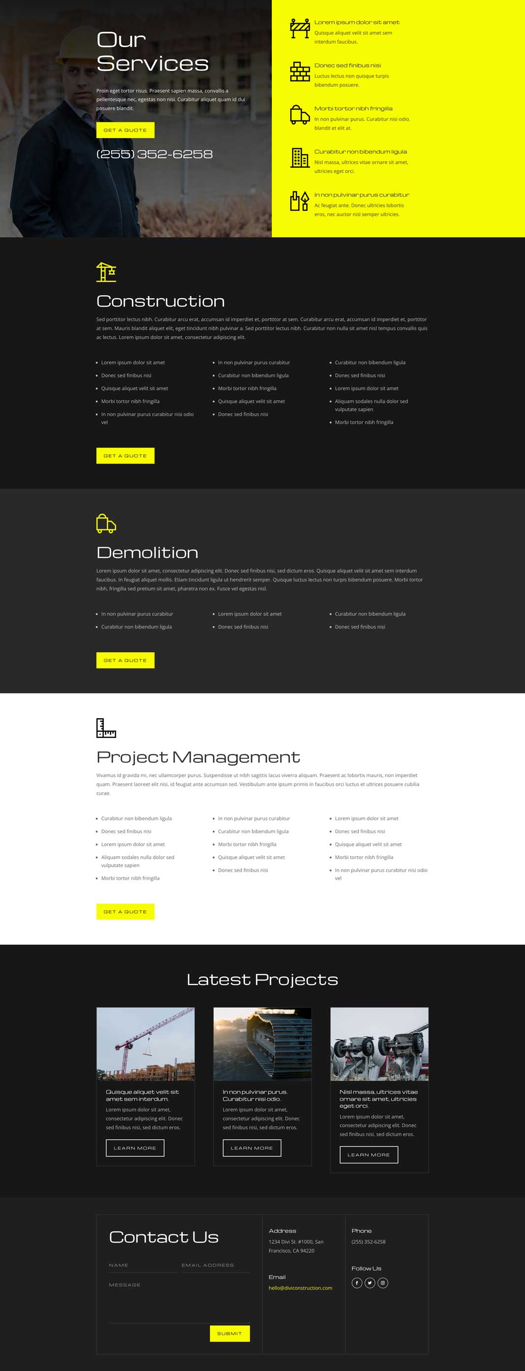 Construction Services Page Divi Layout by Elegant Themes