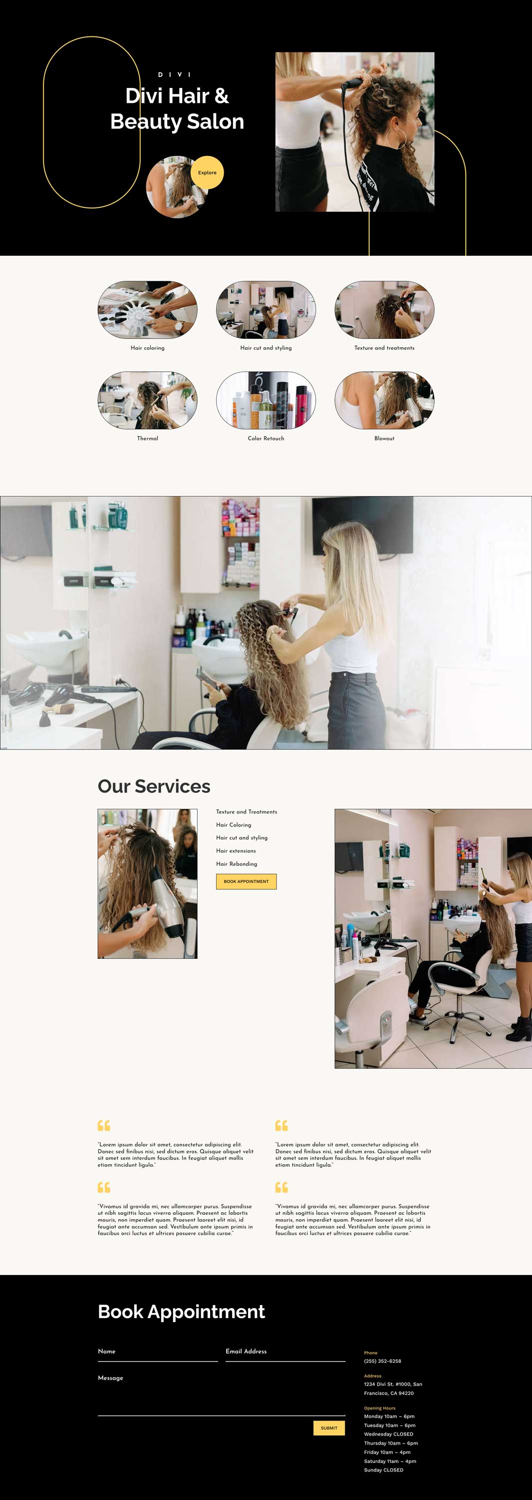 Hair Salon Home Page Divi Layout by Elegant Themes