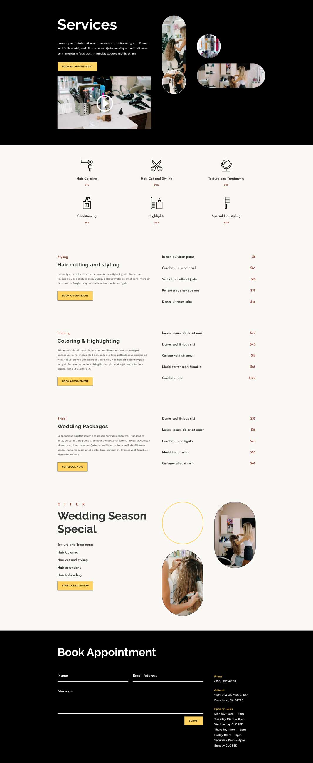 Hair Salon Services Page Divi Layout by Elegant Themes