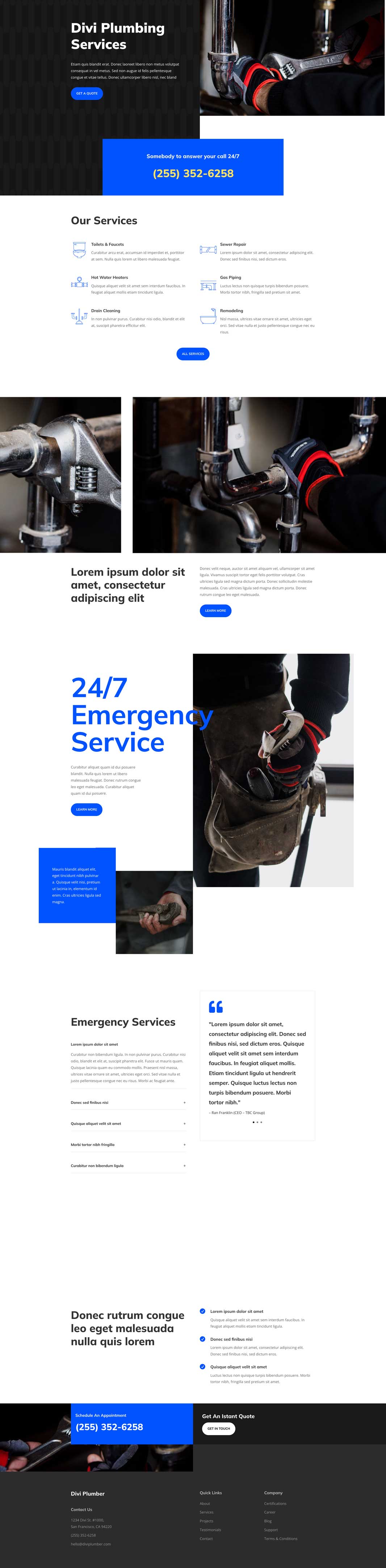 Plumbing Landing Page Divi Layout by Elegant Themes
