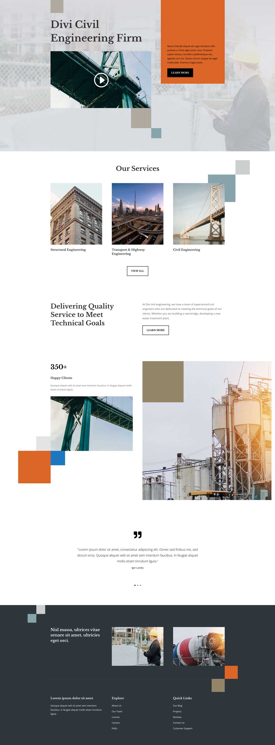Civil Engineering Home Page Divi Layout by Elegant Themes