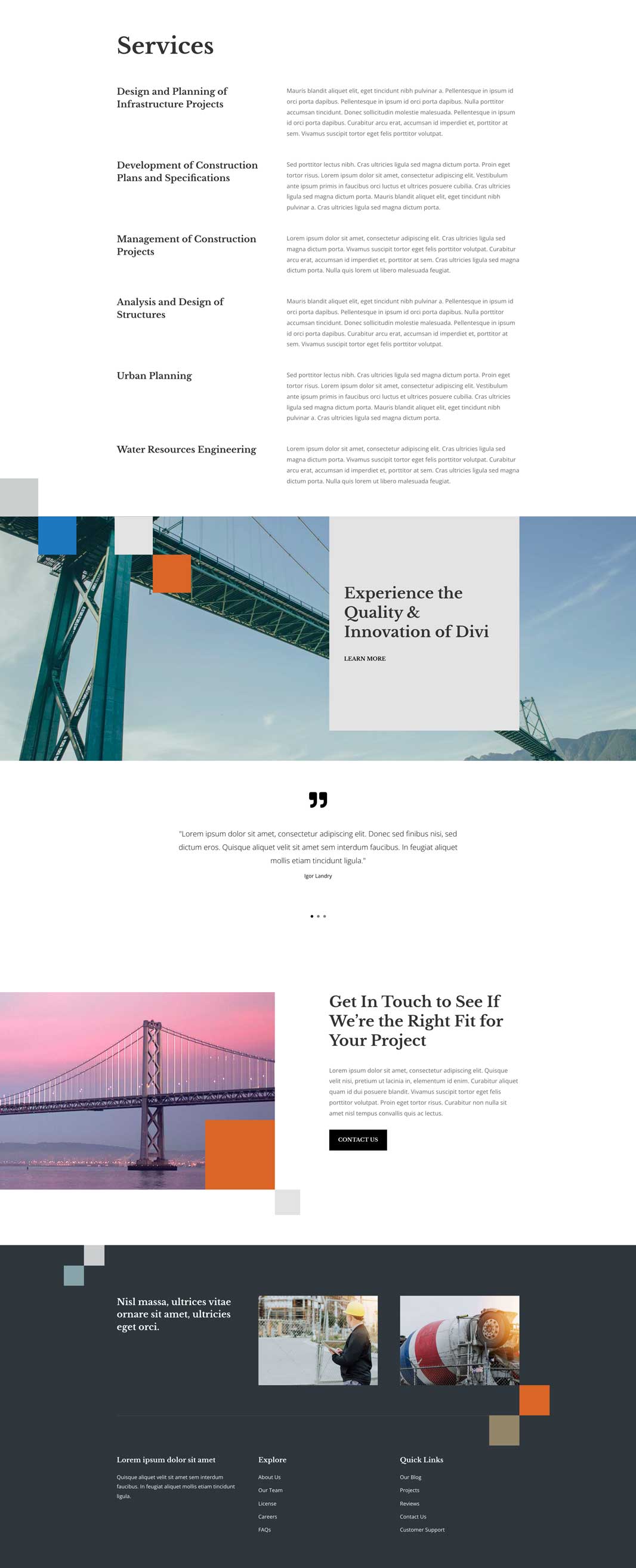 Civil Engineering Services Page Divi Layout by Elegant Themes