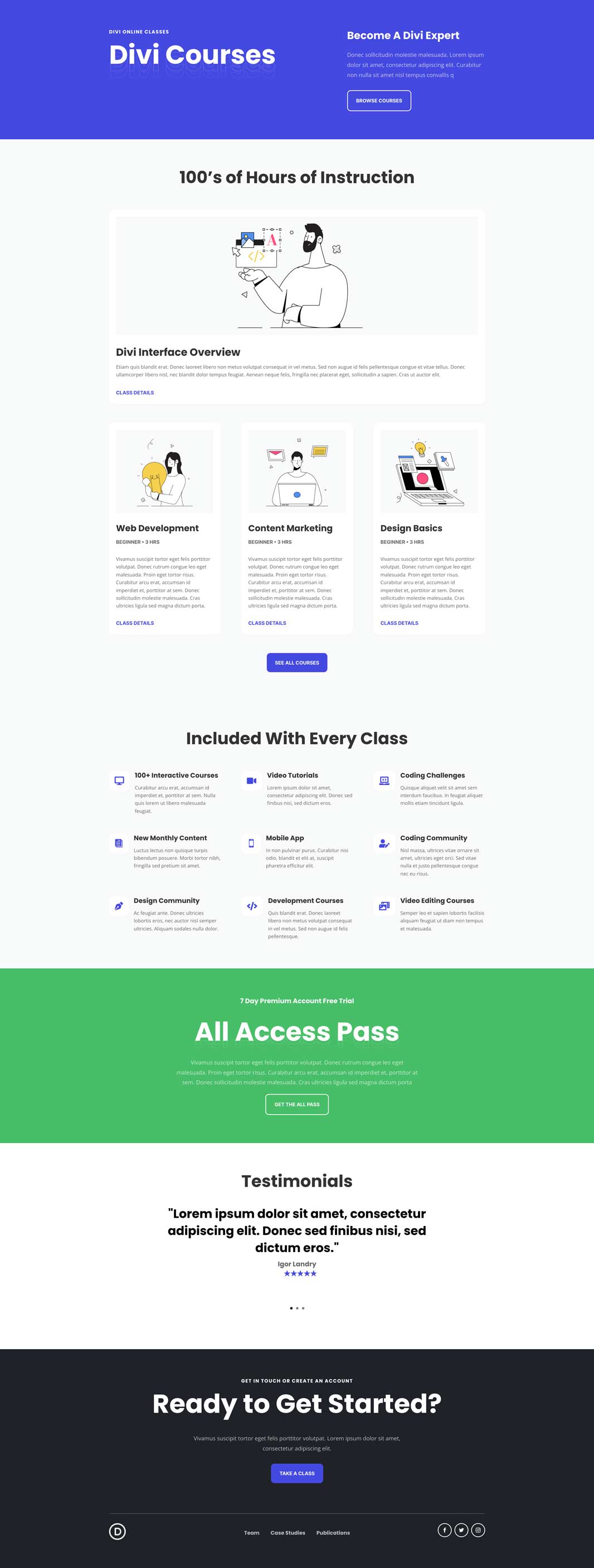 Learning Management System Home Page Divi Layout by Elegant Themes