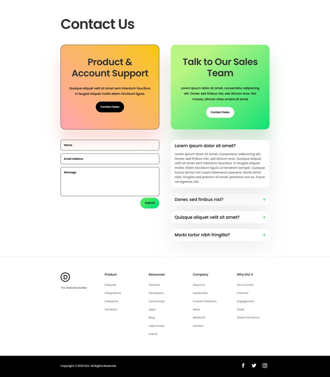 SaaS Product Contact Page Divi Layout by Elegant Themes