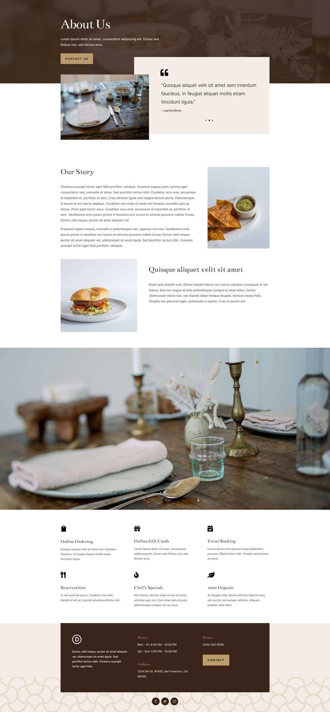 Vegan Restaurant About Page Divi Layout by Elegant Themes