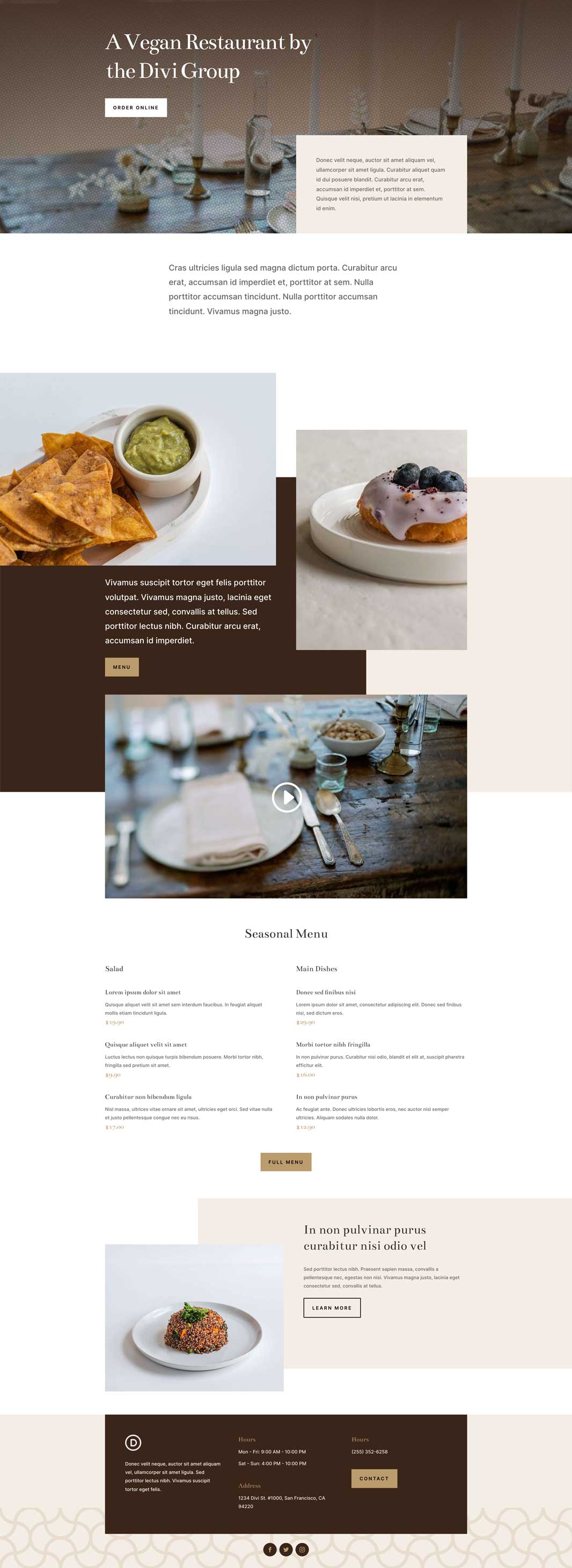 Vegan Restaurant Home Page Divi Layout by Elegant Themes
