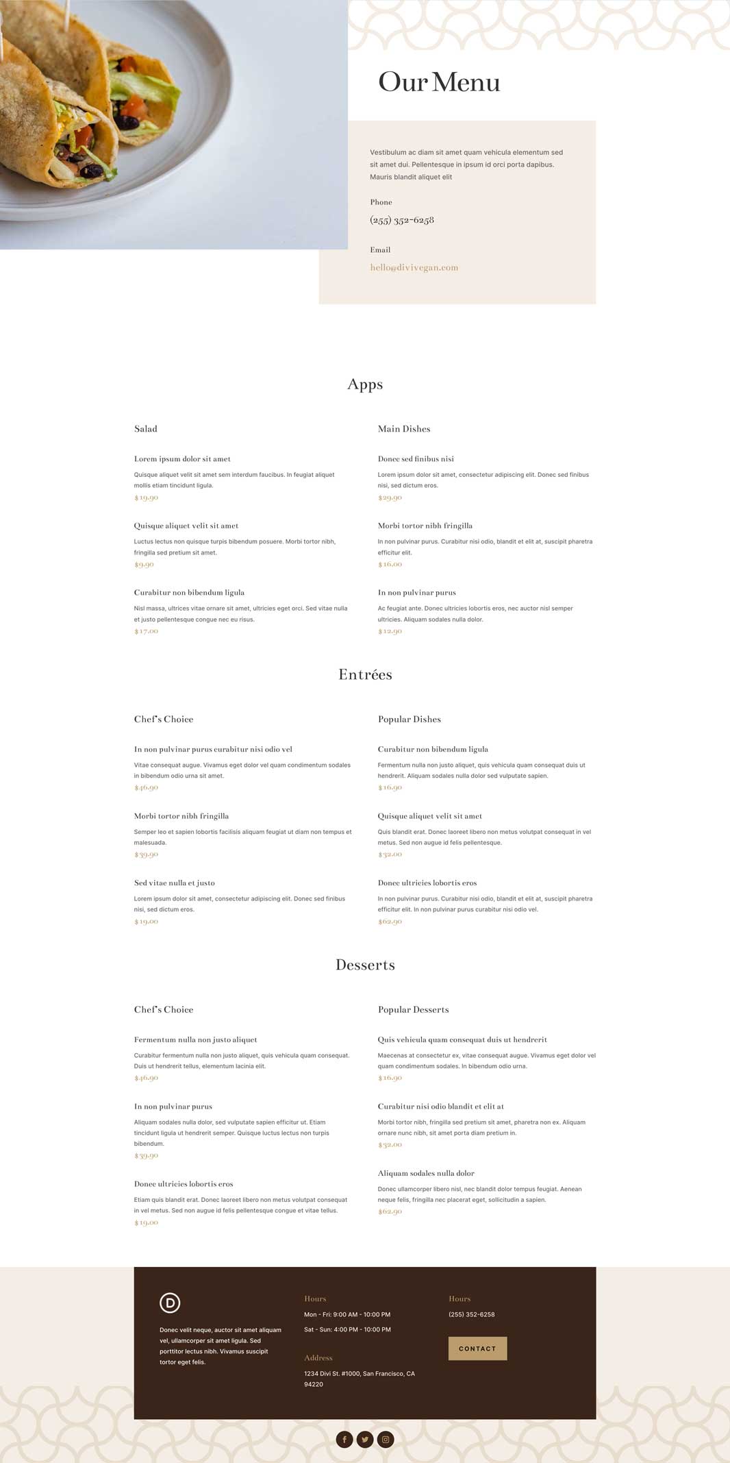 Vegan Restaurant Menu Page Divi Layout by Elegant Themes