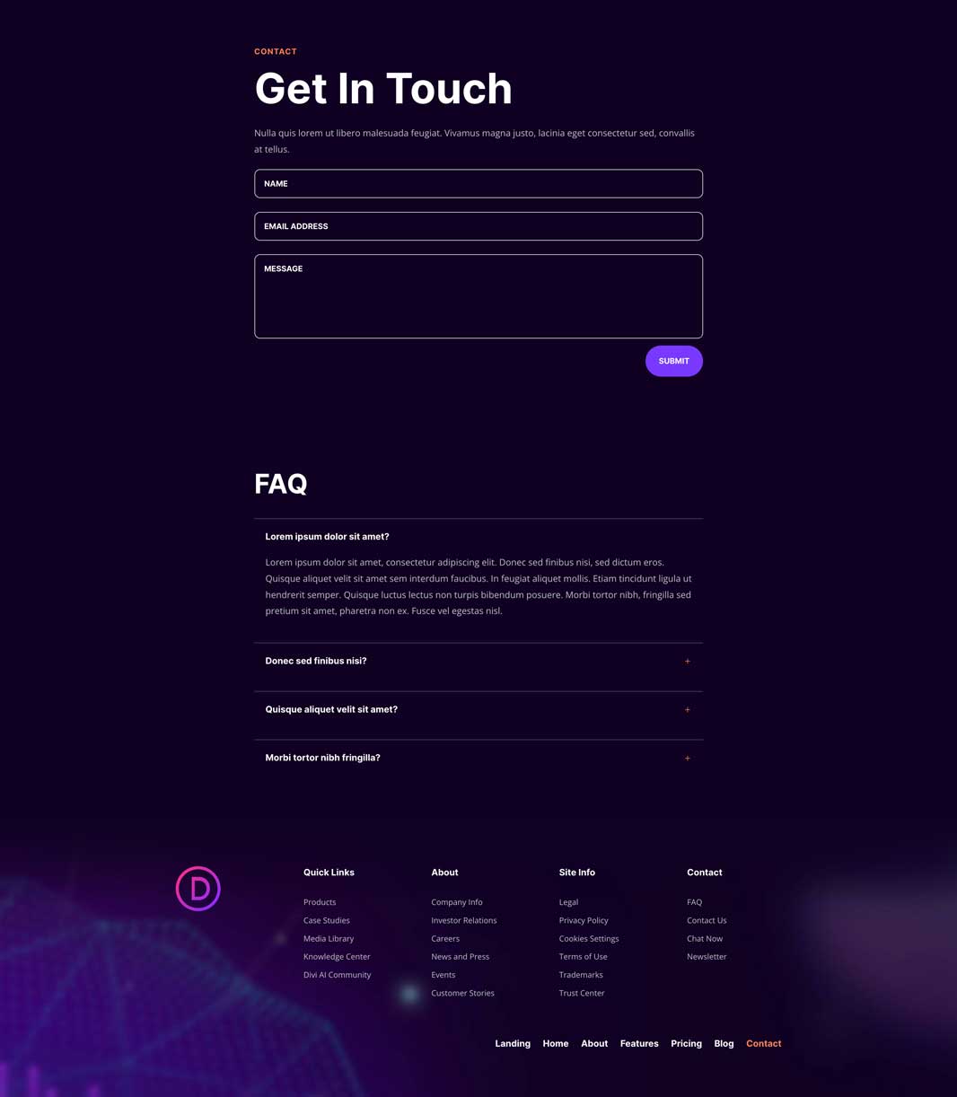 AI Software Contact Page Divi Layout by Elegant Themes