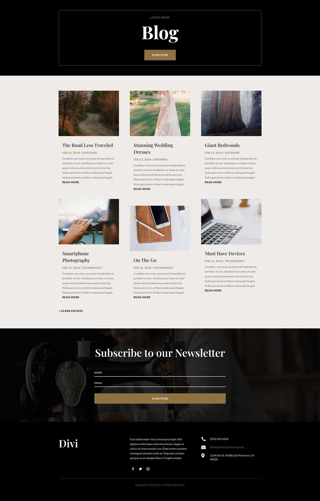 Alteration Shop Blog Page Divi Layout by Elegant Themes