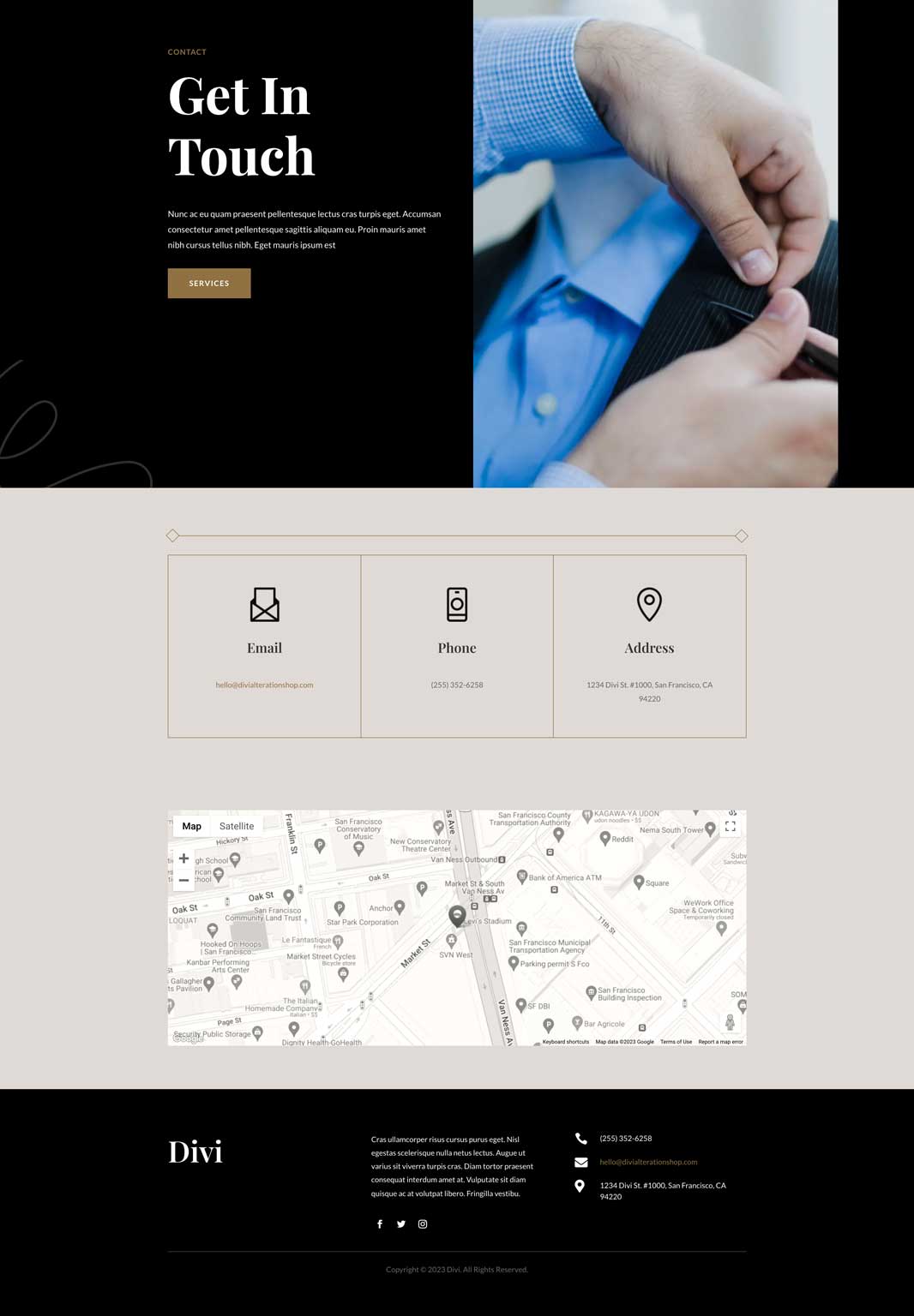 Alteration Shop Contact Page Divi Layout by Elegant Themes