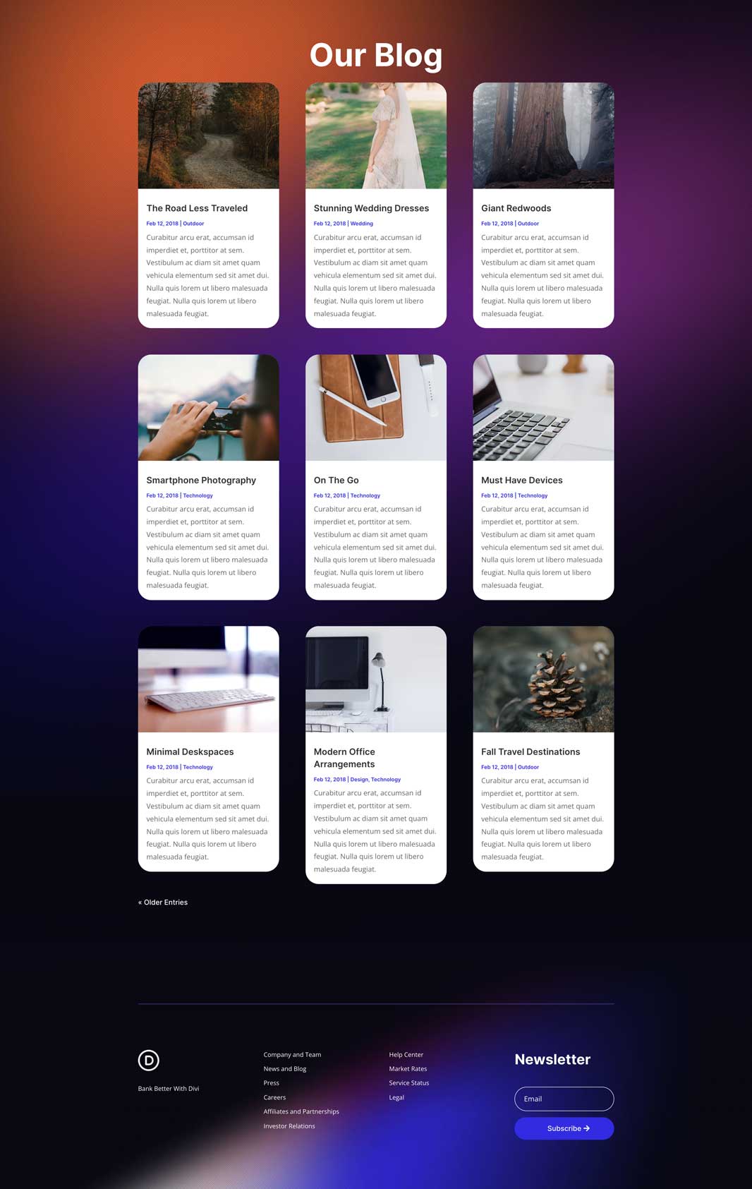 Financial Technology Blog Page Divi Layout by Elegant Themes