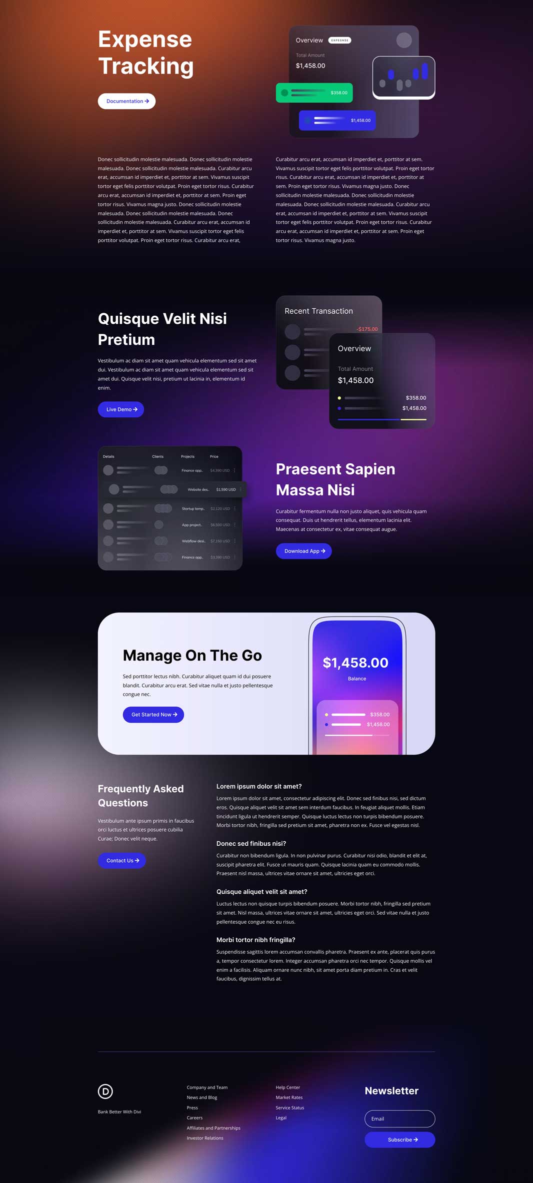 Financial Technology Feature Page Divi Layout by Elegant Themes
