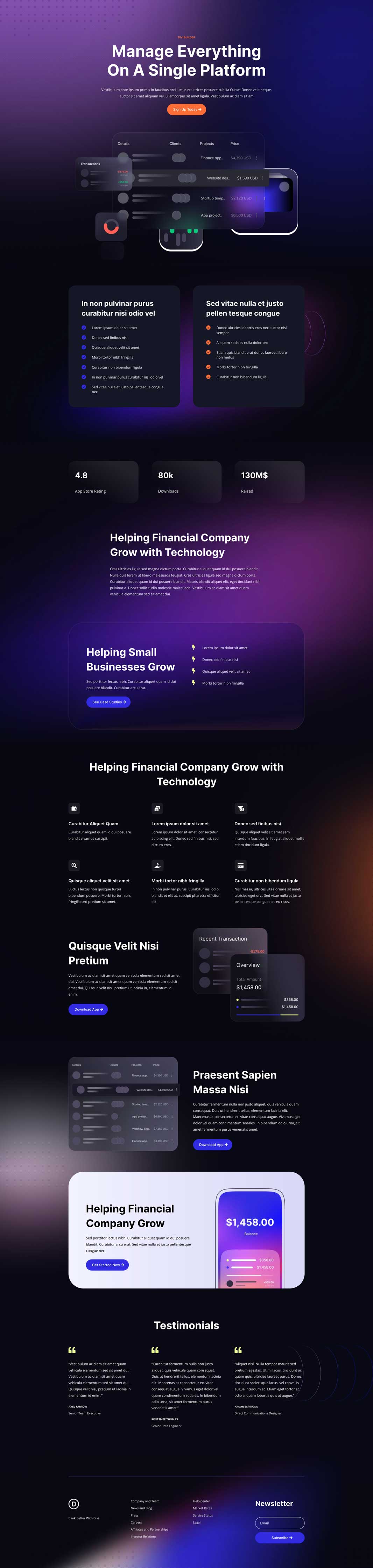 Financial Technology Landing Page Divi Layout by Elegant Themes
