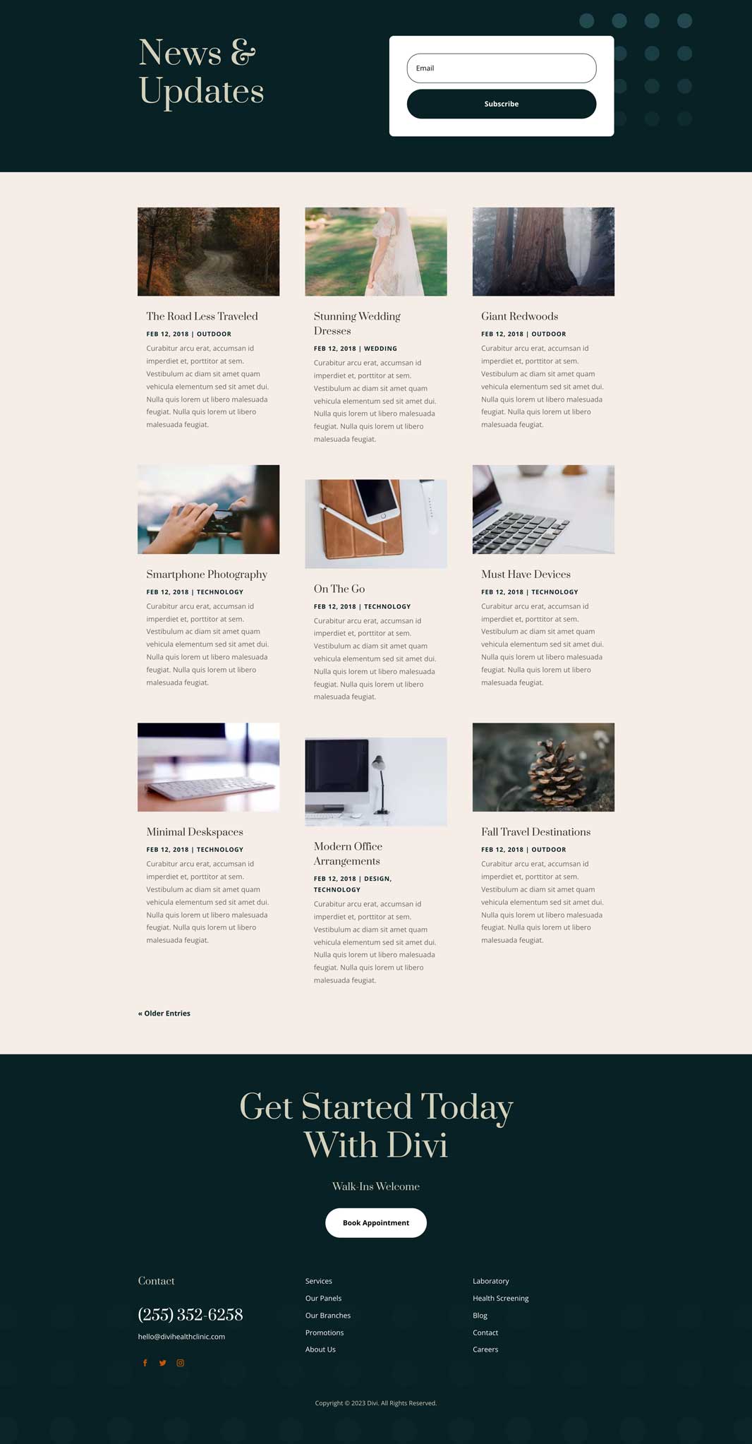 Health Center Blog Page Divi Layout by Elegant Themes