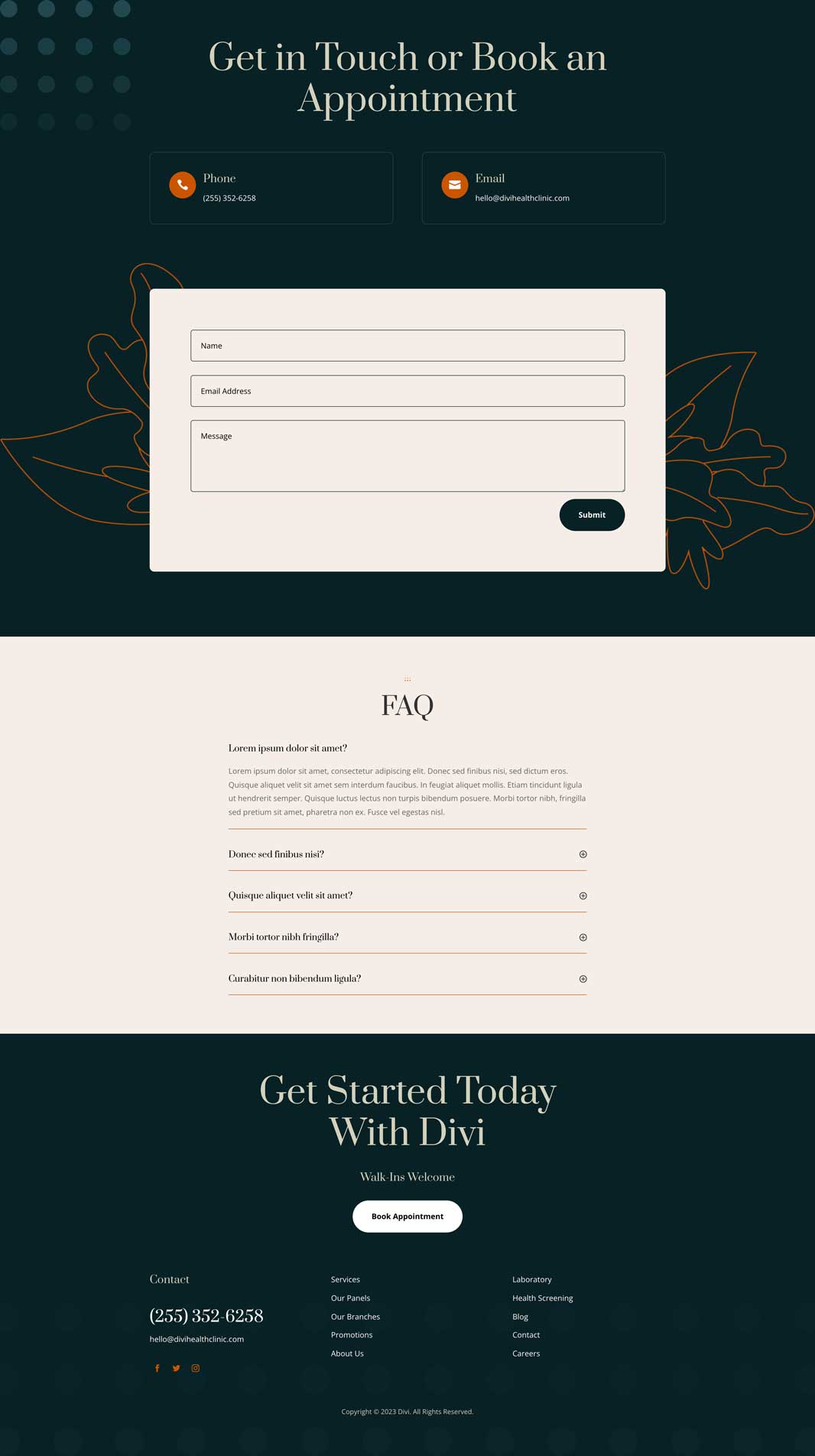Health Center Contact Page Divi Layout by Elegant Themes